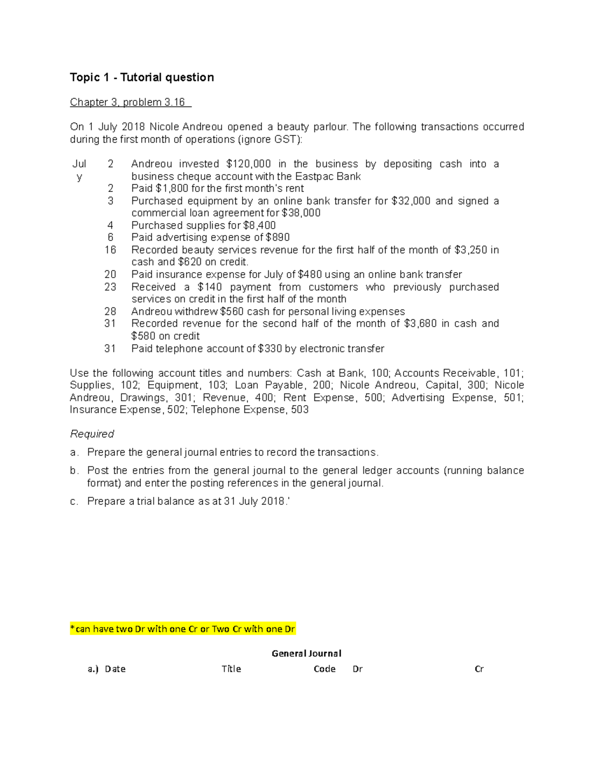 Topic 1 tutorial question - Topic 1 - Tutorial question Chapter 3 ...