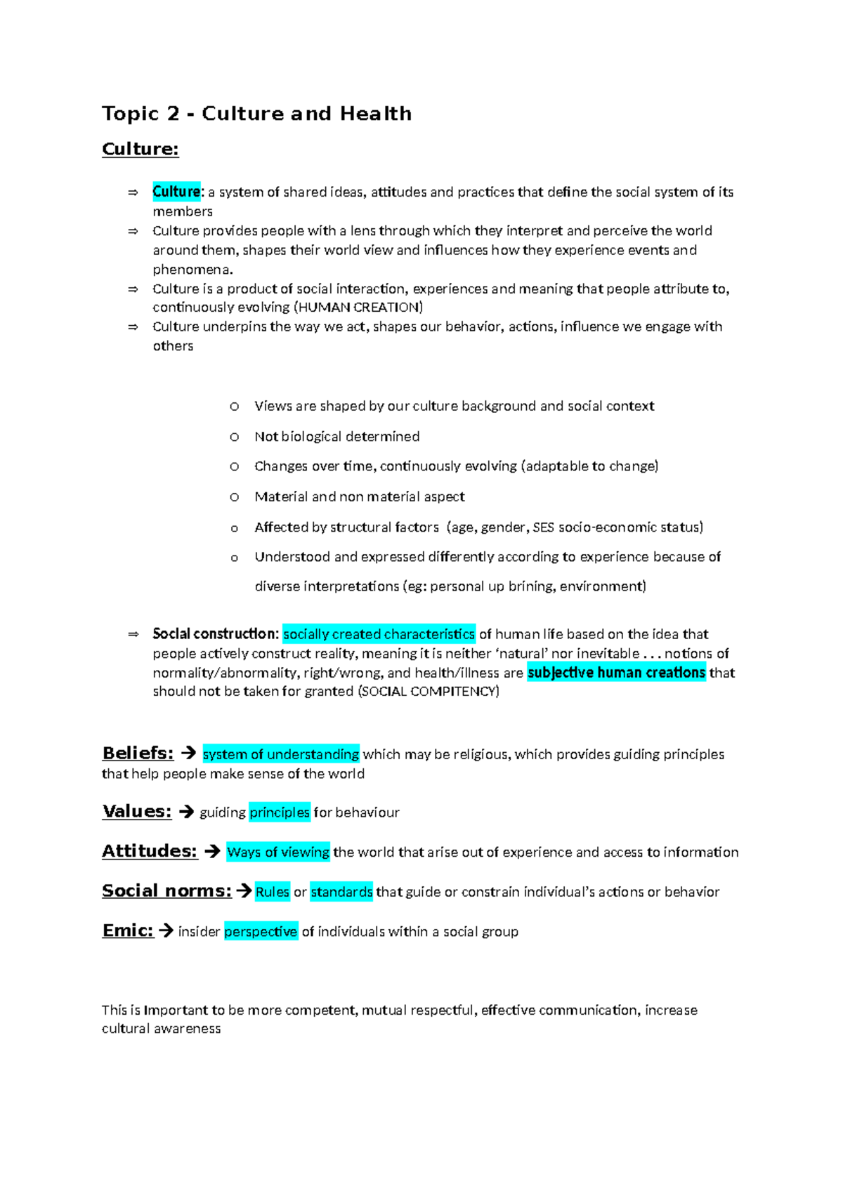 Topic 2 culture and health - Topic 2 - Culture and Health Culture ...