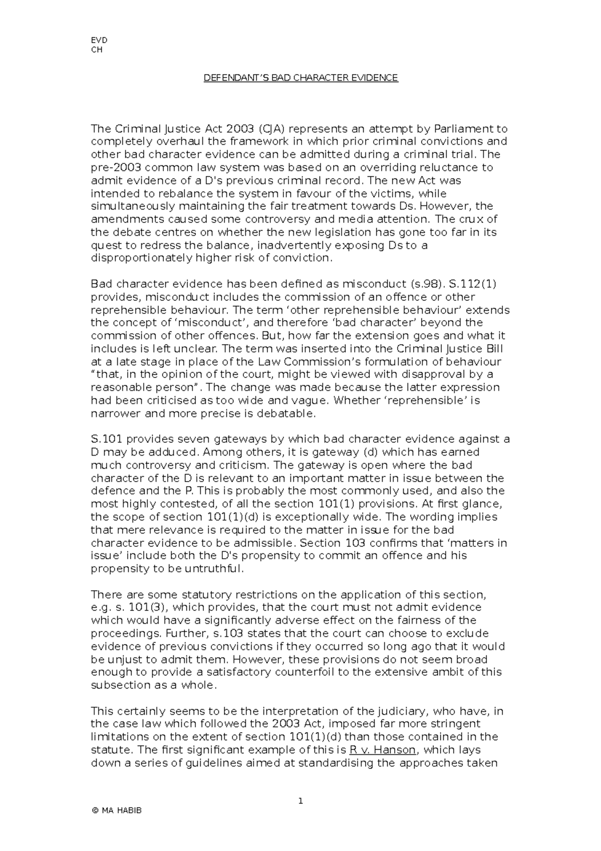 E3.1 D's bad character evidence - EVD CH DEFENDANT’S BAD CHARACTER ...