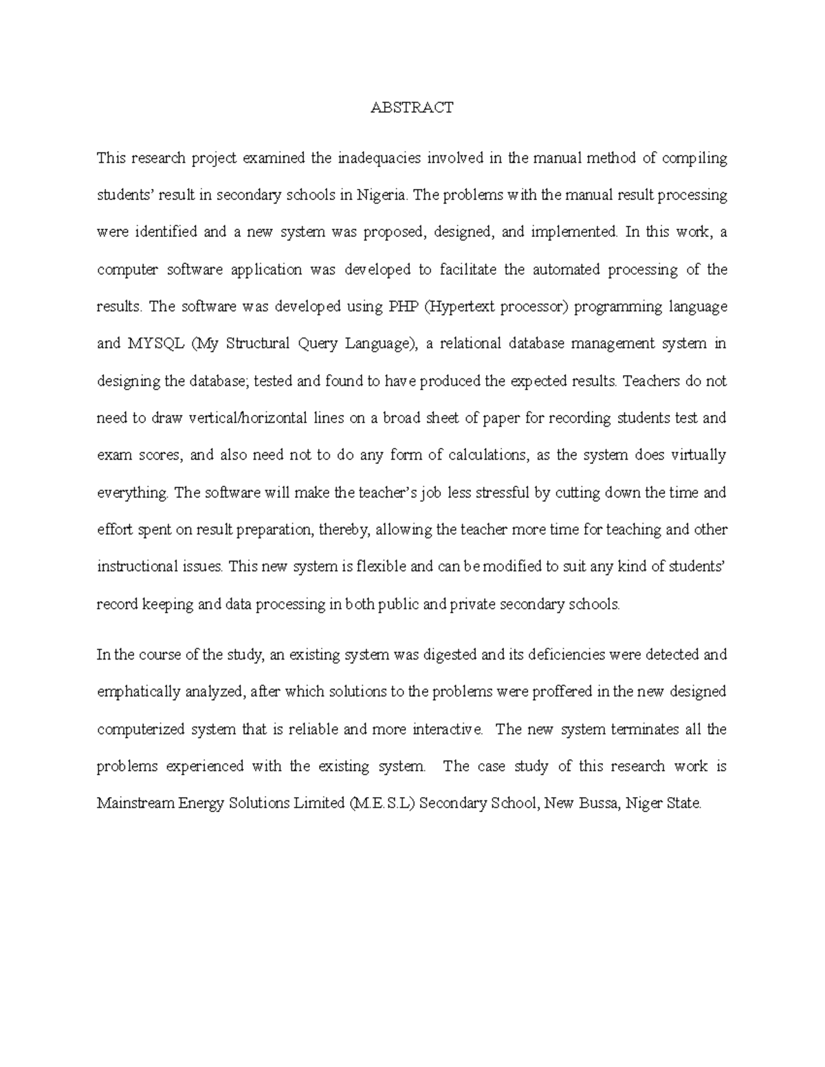 1 Desing And Implementation Of A Computerized Result Processing System