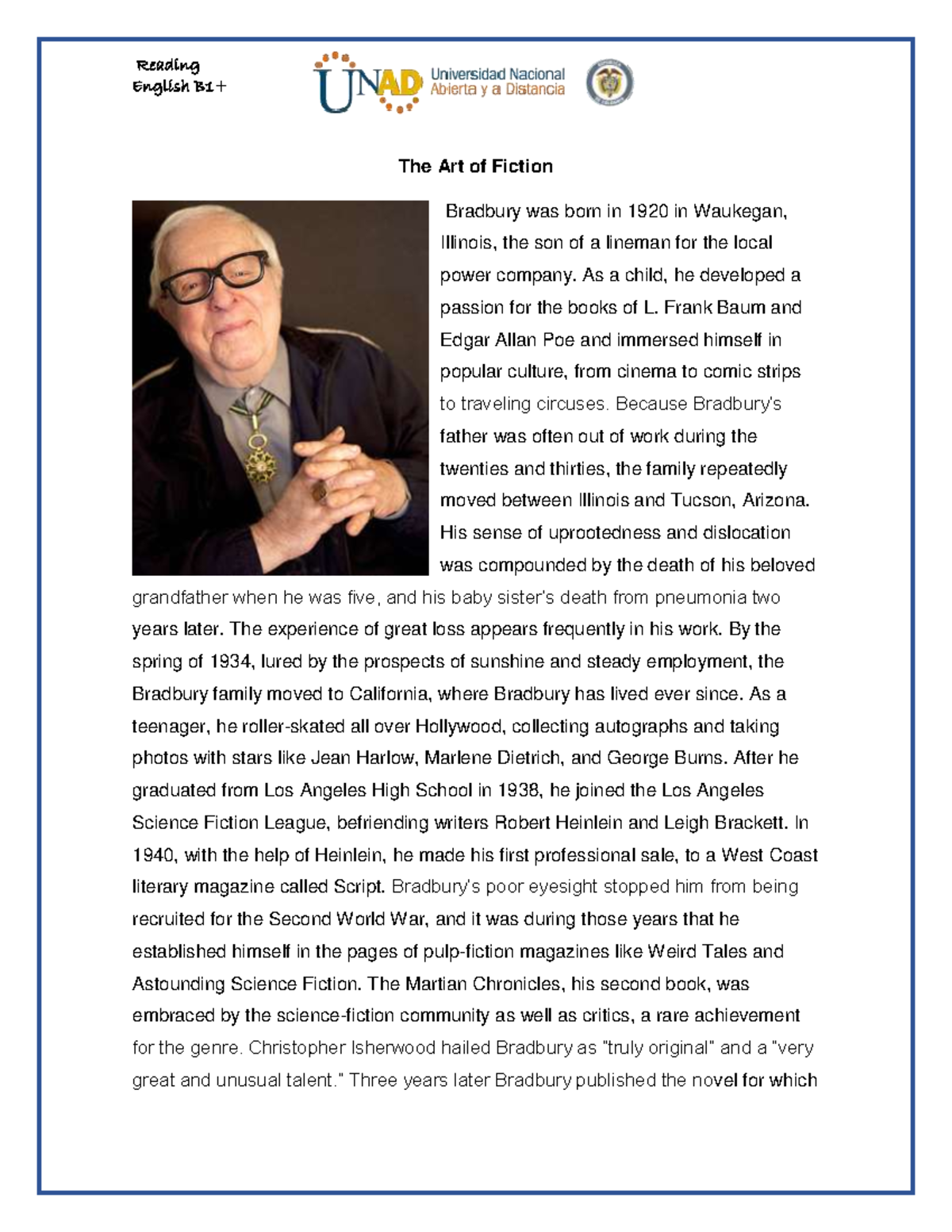The art of fiction - Jdjz - Reading English B1+ The Art of Fiction ...