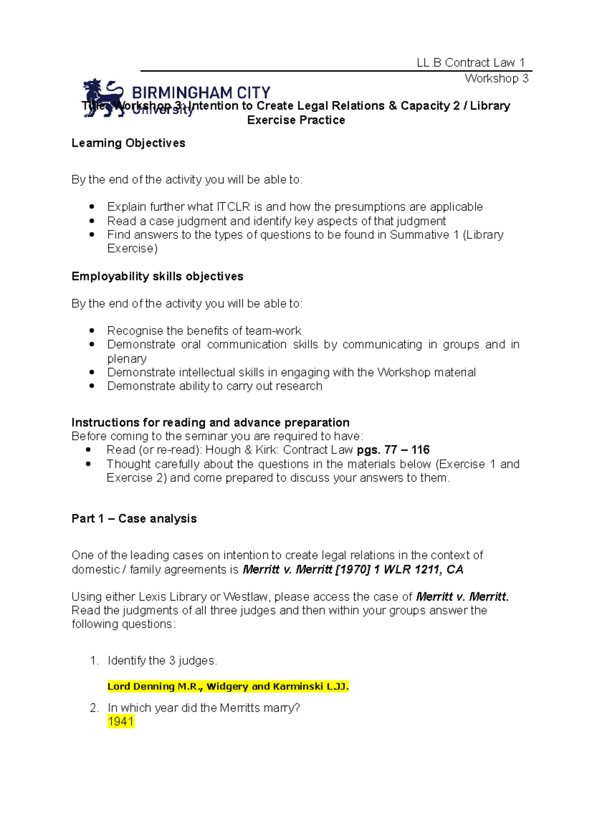 LAW4017 Workshop 3 Materials - Workshop 3 Title: Workshop 3: Intention ...