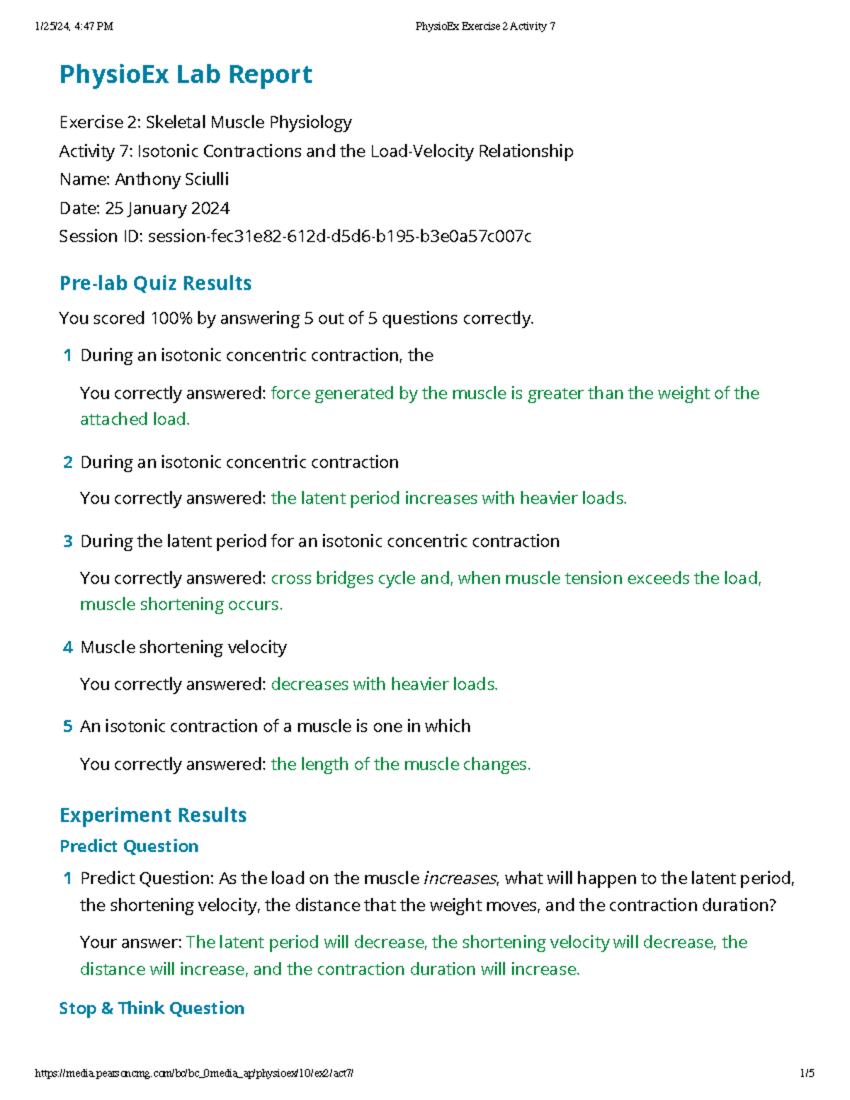 012524 Sciulli A Physio Ex 2 - PhysioEx Lab Report Exercise 2 : Skeletal Muscle Physiology ...