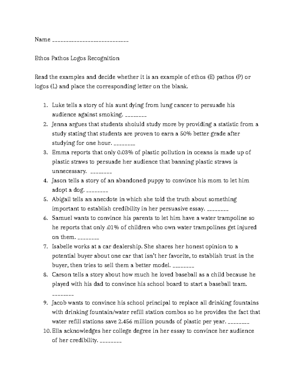 Rhetorical Appeals Practice-1 - Name ____________________________ Ethos ...