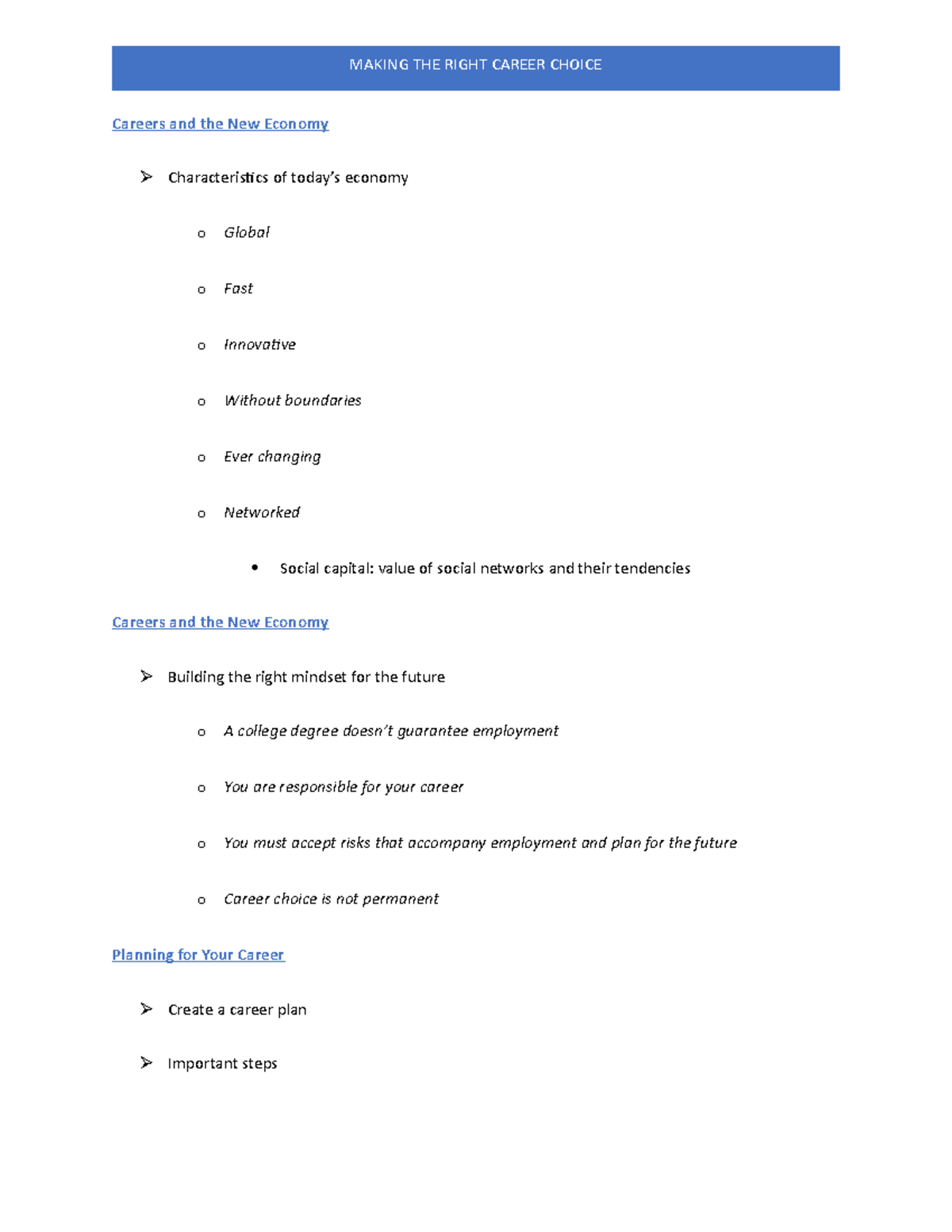 Making the Right Career Choice - Careers and the New Economy ...