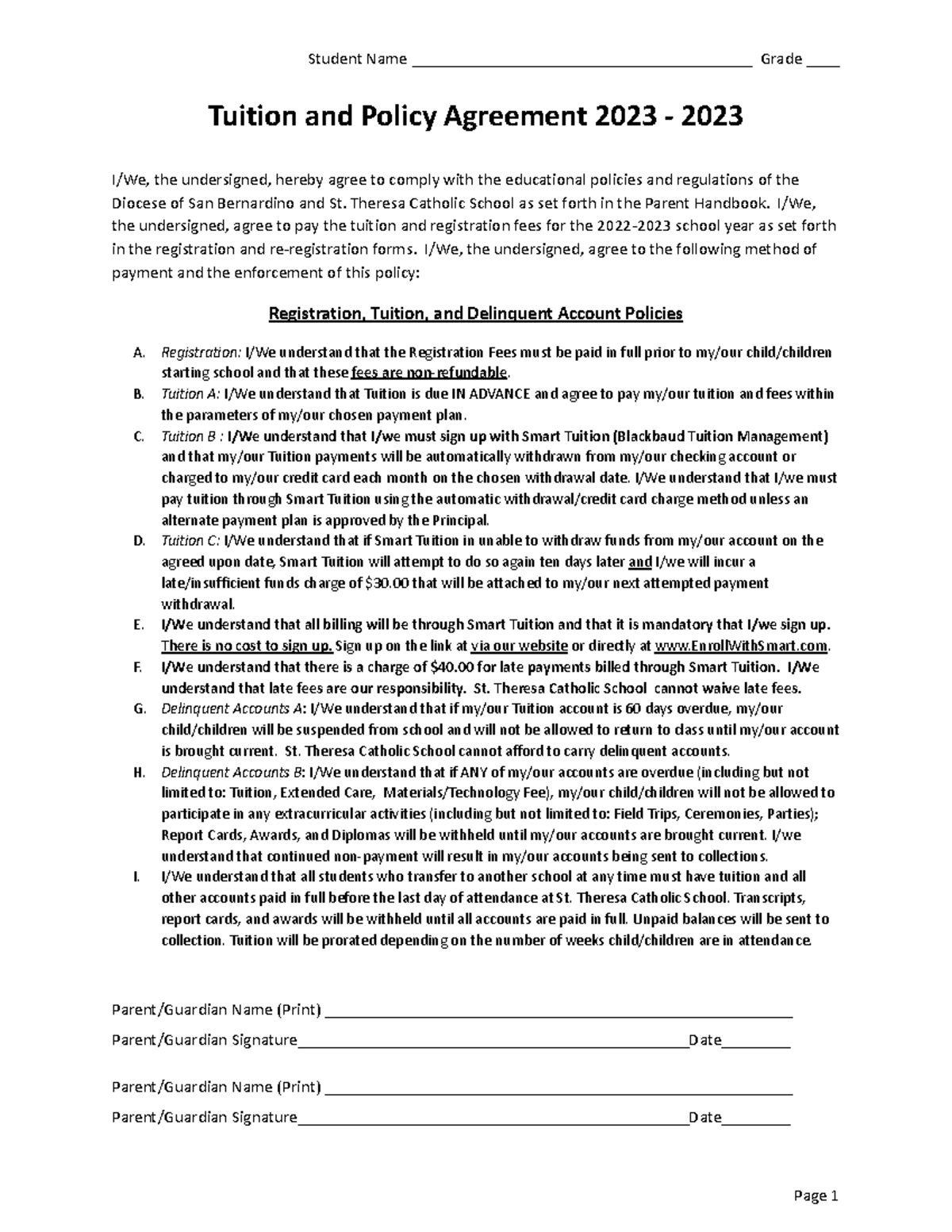 2022-2023 Tuition and Policy Agreement - Tuition and Policy Agreement ...