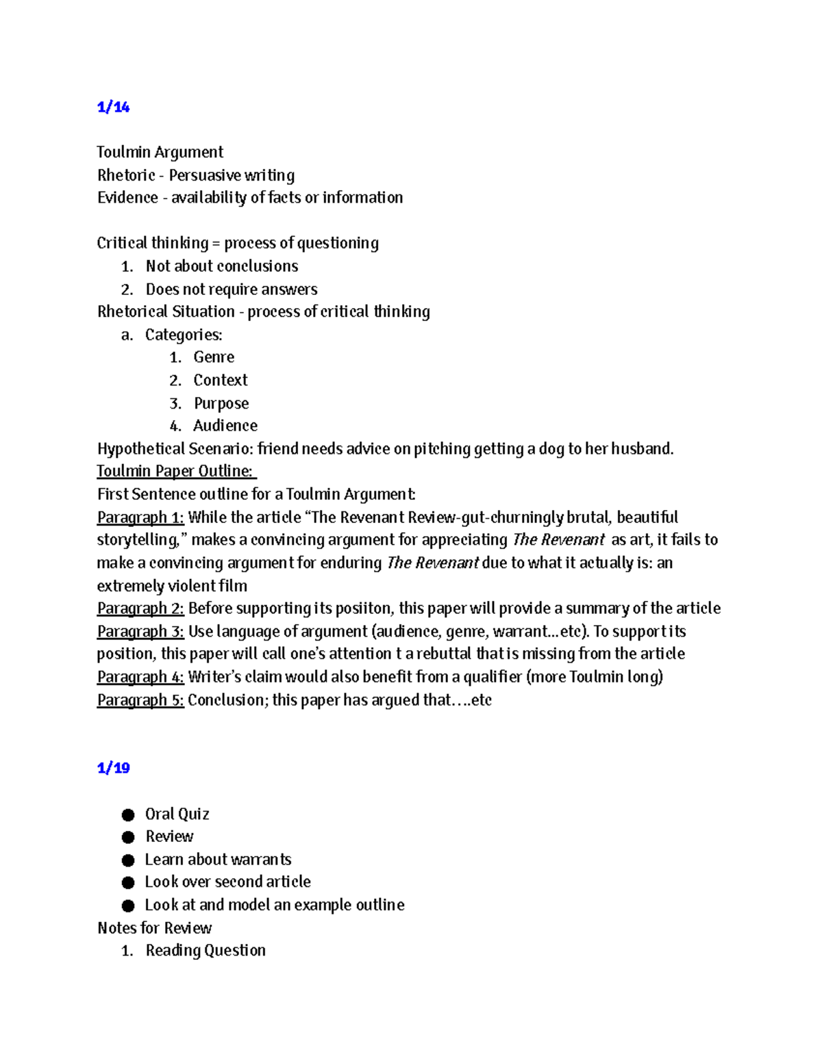 Notes from 1 14 - 4 28 - 1/ Toulmin Argument Rhetoric - Persuasive ...