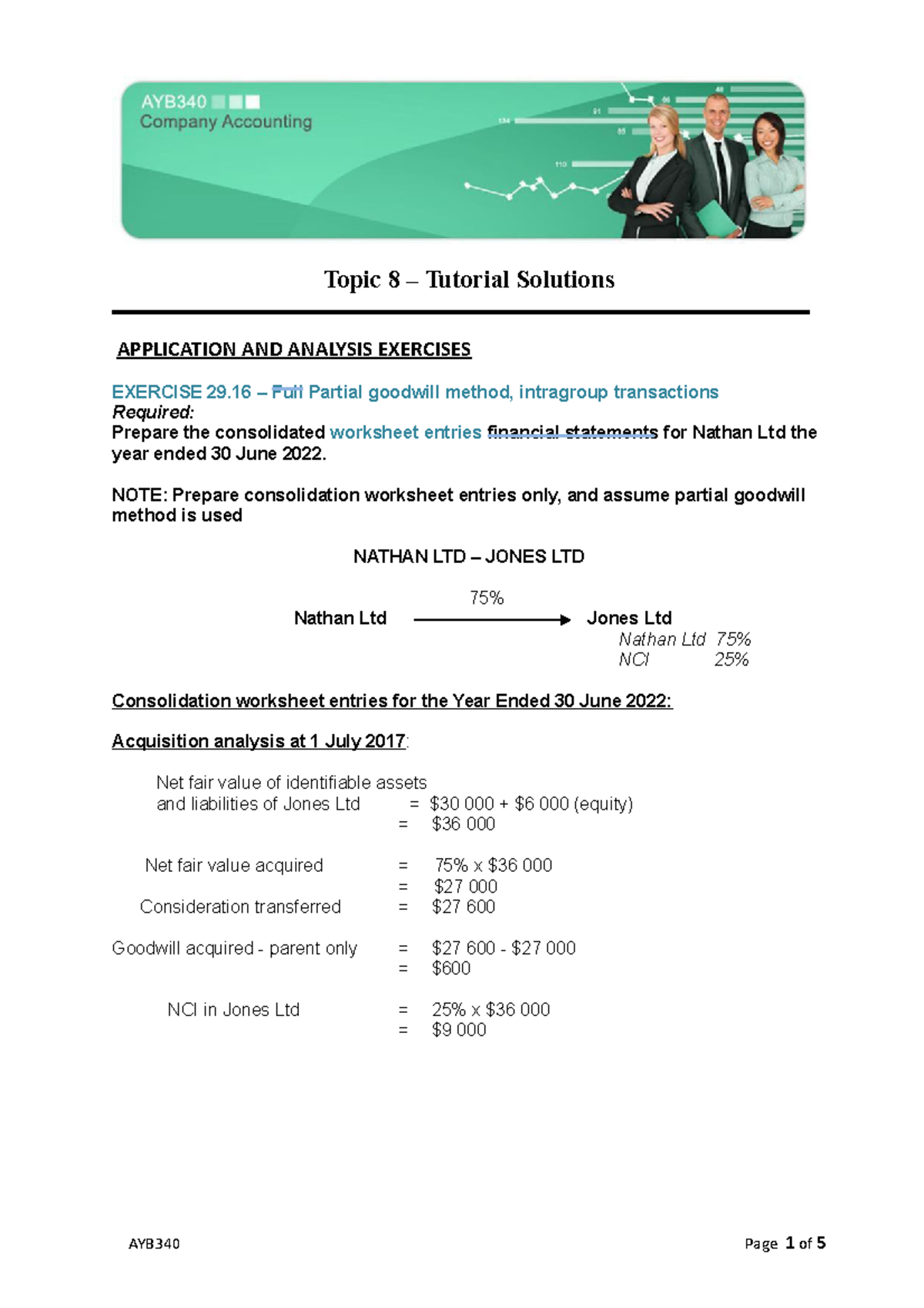 AYB340 Tutorial 8 Solutions - AYB340 - QUT - Studocu