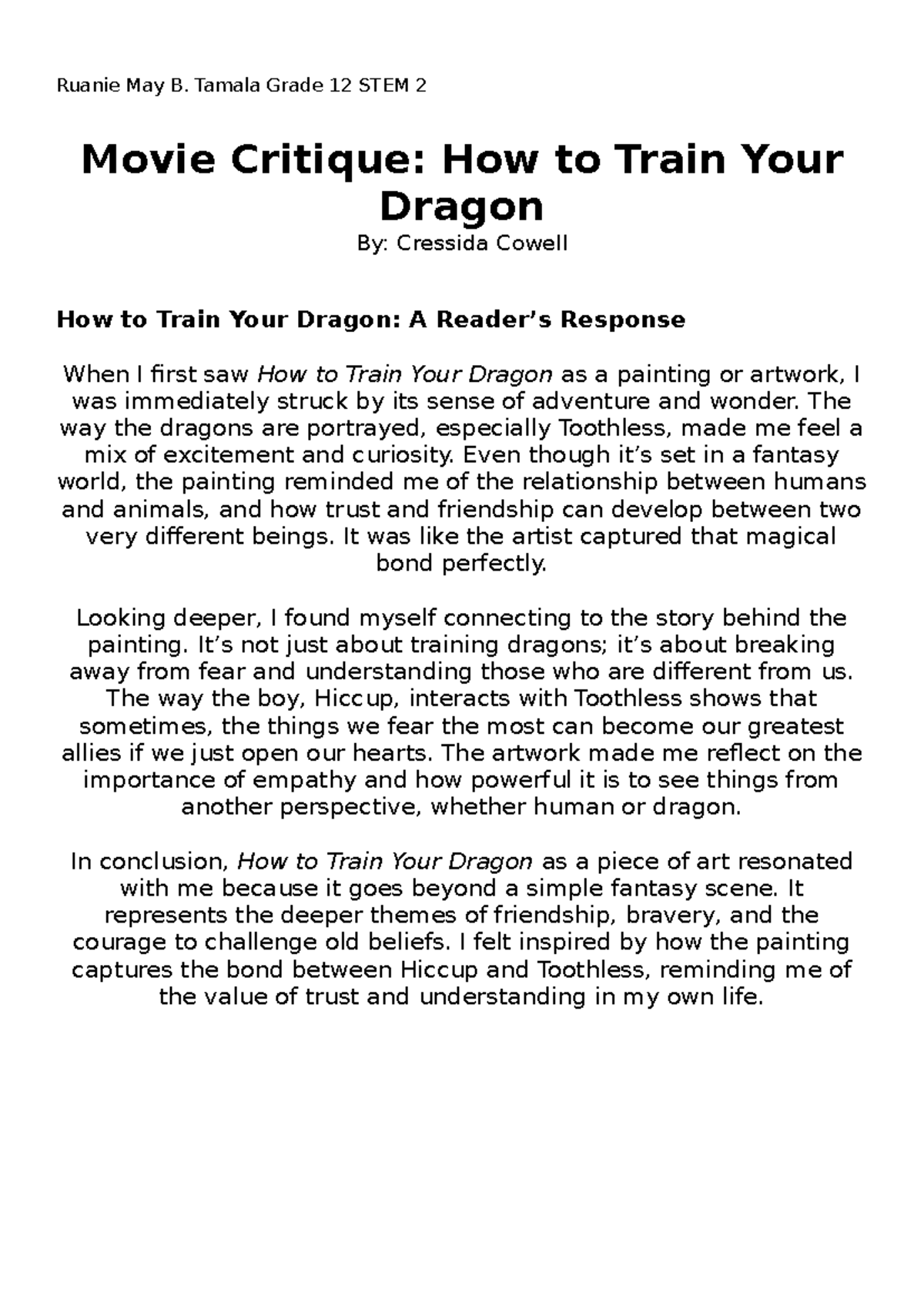Critique paper stem - ouhd9eho - Ruanie May B. Tamala Grade 12 STEM 2 Movie Critique: How to ...