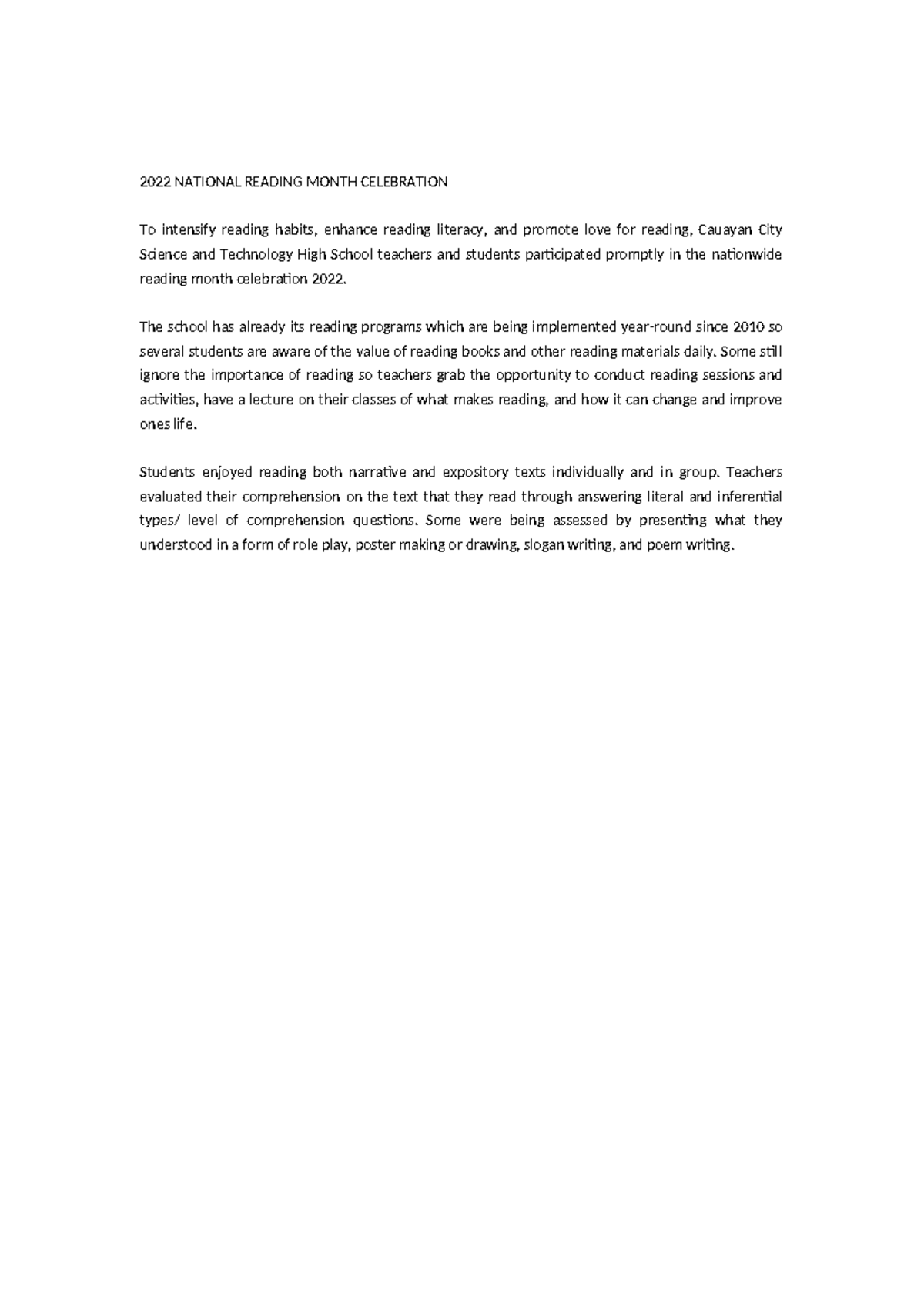 2022 National Reading Month Celebration - 2022 NATIONAL READING MONTH ...