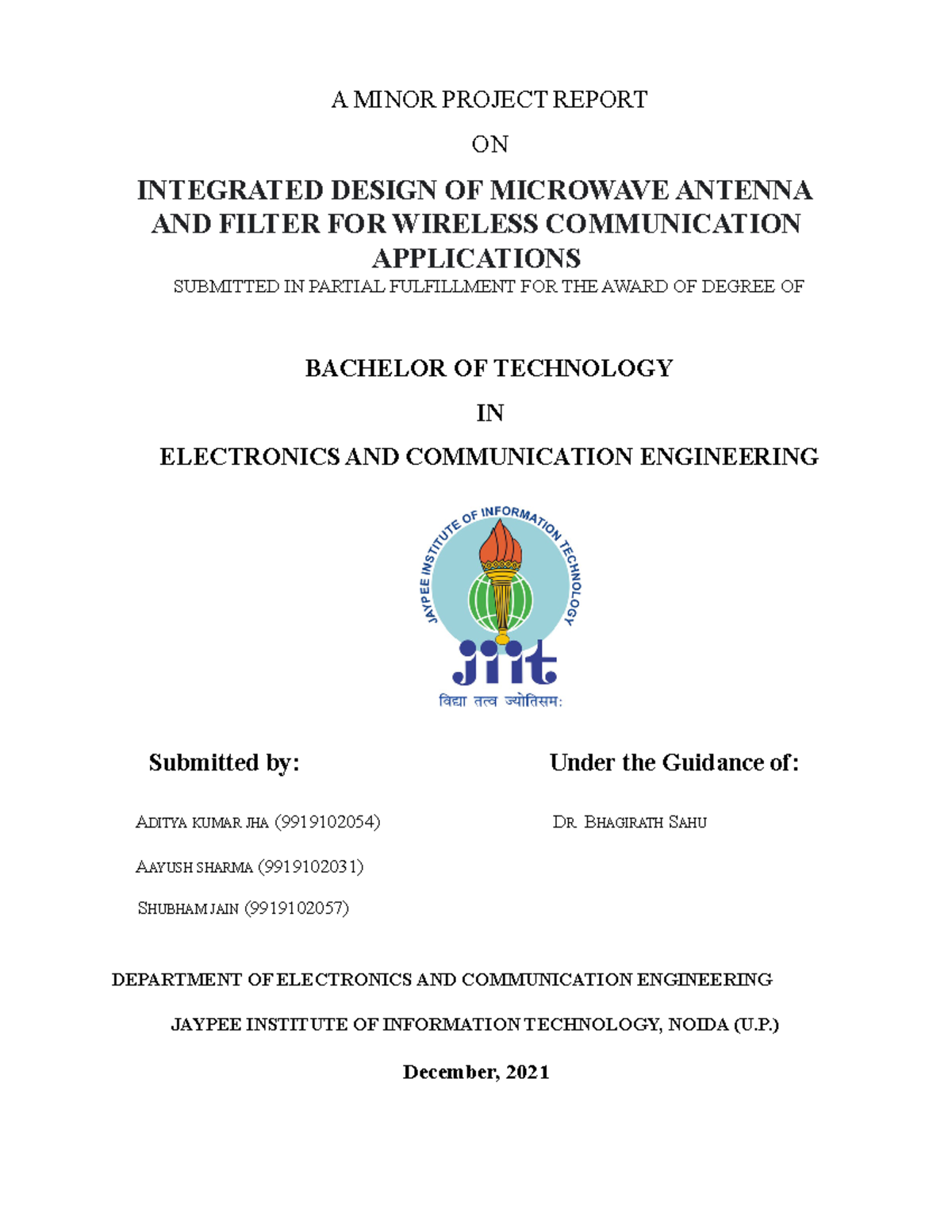 Minor project sem 6 final - A MINOR PROJECT REPORT ON INTEGRATED DESIGN ...