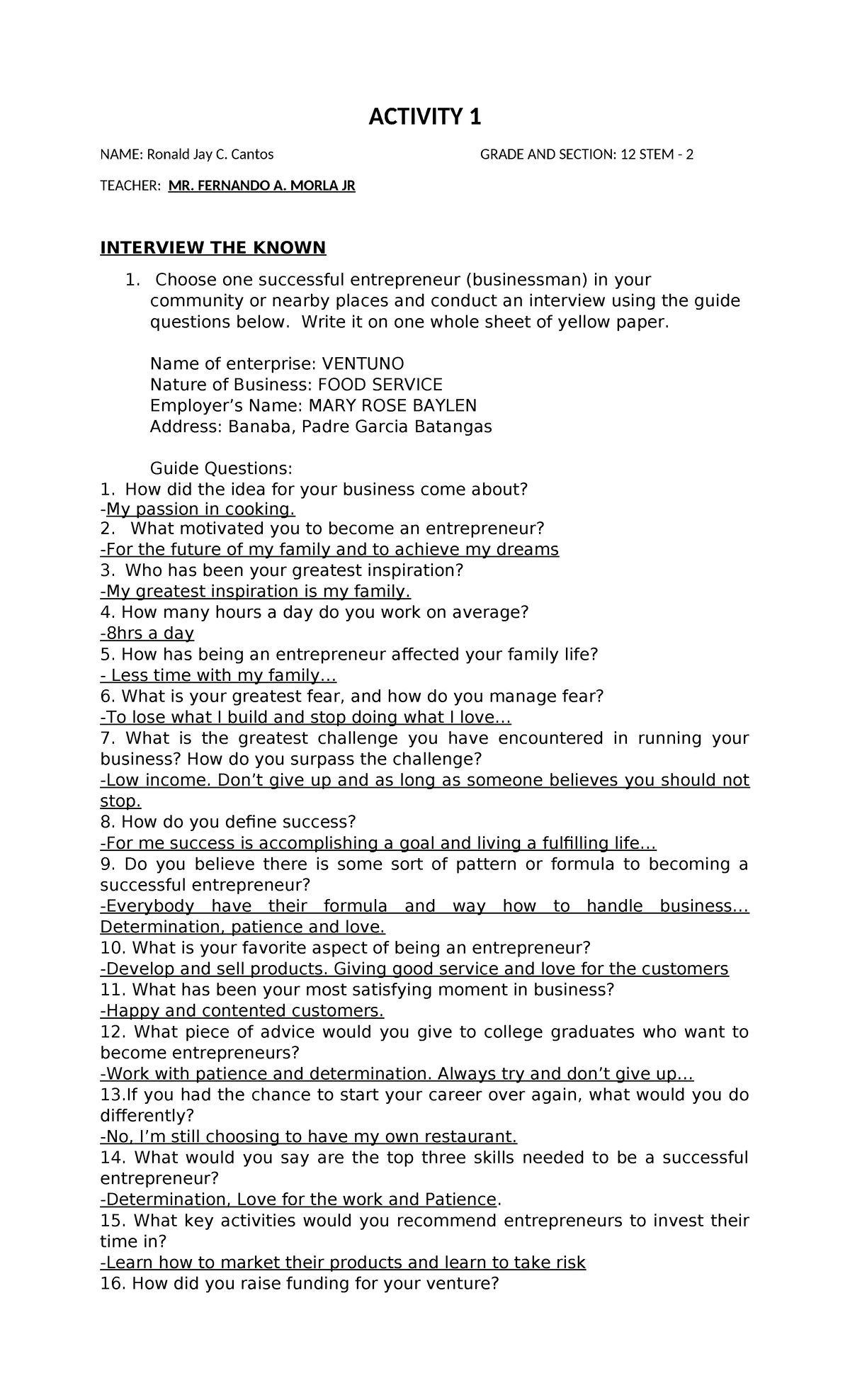 Activity-1 - interview questions - ACTIVITY 1 NAME: Ronald Jay C ...