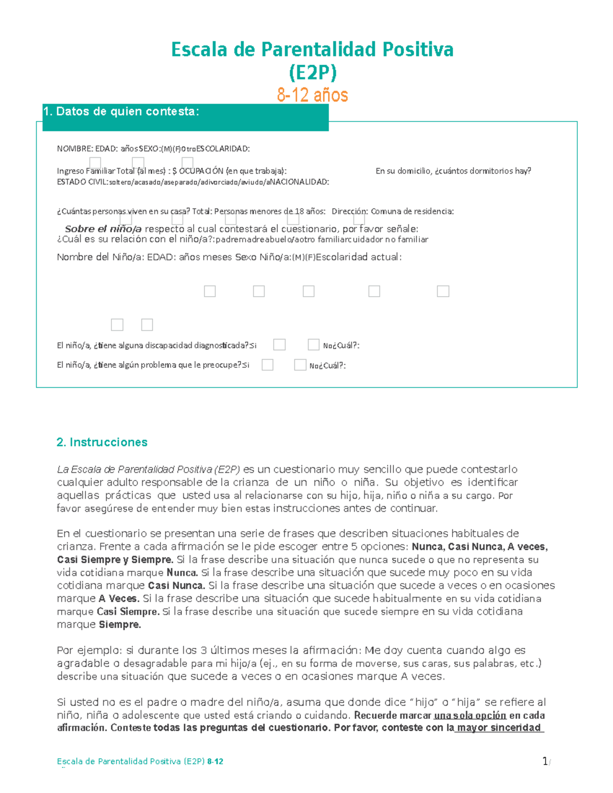 8 a 12 años - Material evaluación familiar - Escala de Parentalidad Positiva (E2P) 8-12 años 2 ...
