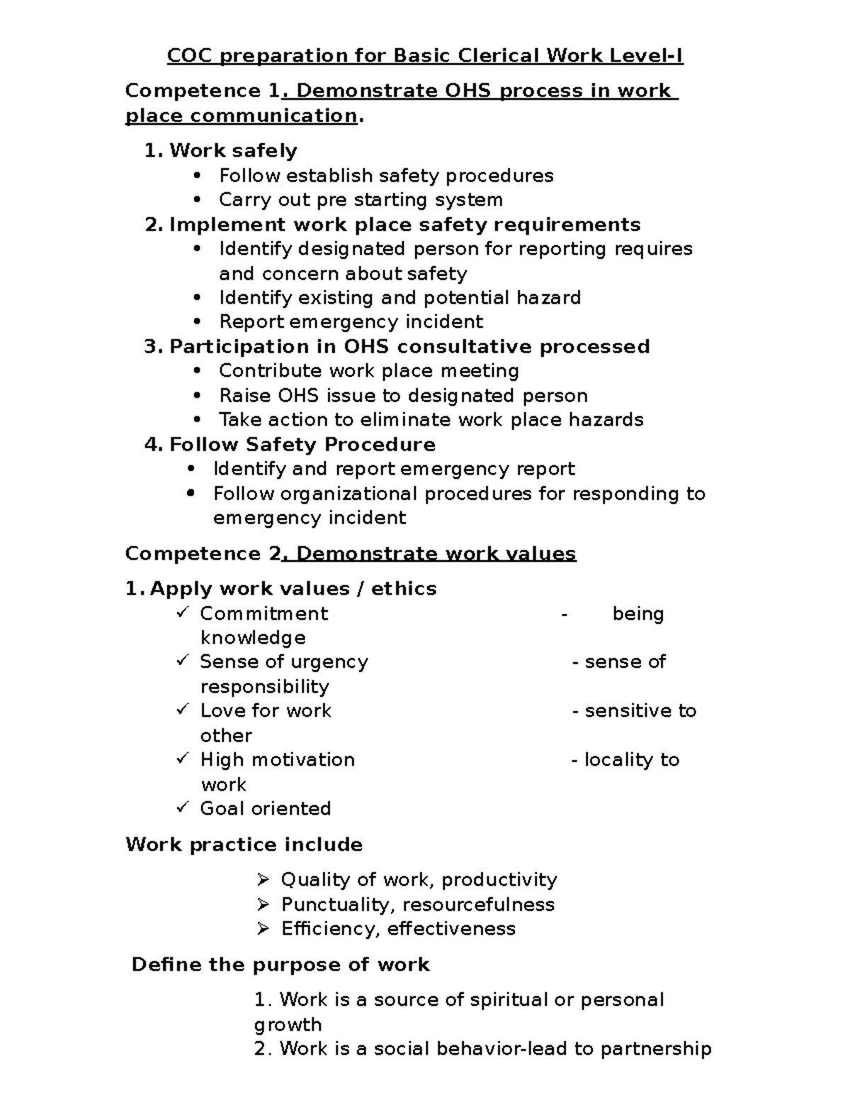 COC preparation-2 - COC - COC preparation for Basic Clerical Work Level ...