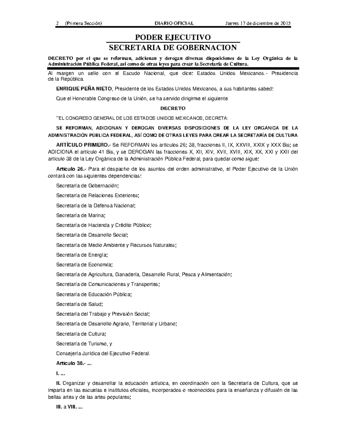 Loapf ref50 17dic15 - Apuntes - 2 (Primera Sección) DIARIO OFICIAL ...