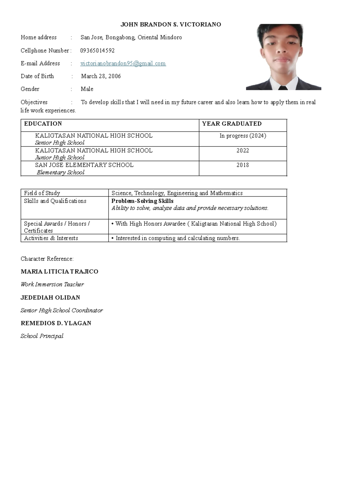 Resume-ni-brandon - resume example - JOHN BRANDON S. VICTORIANO Home ...