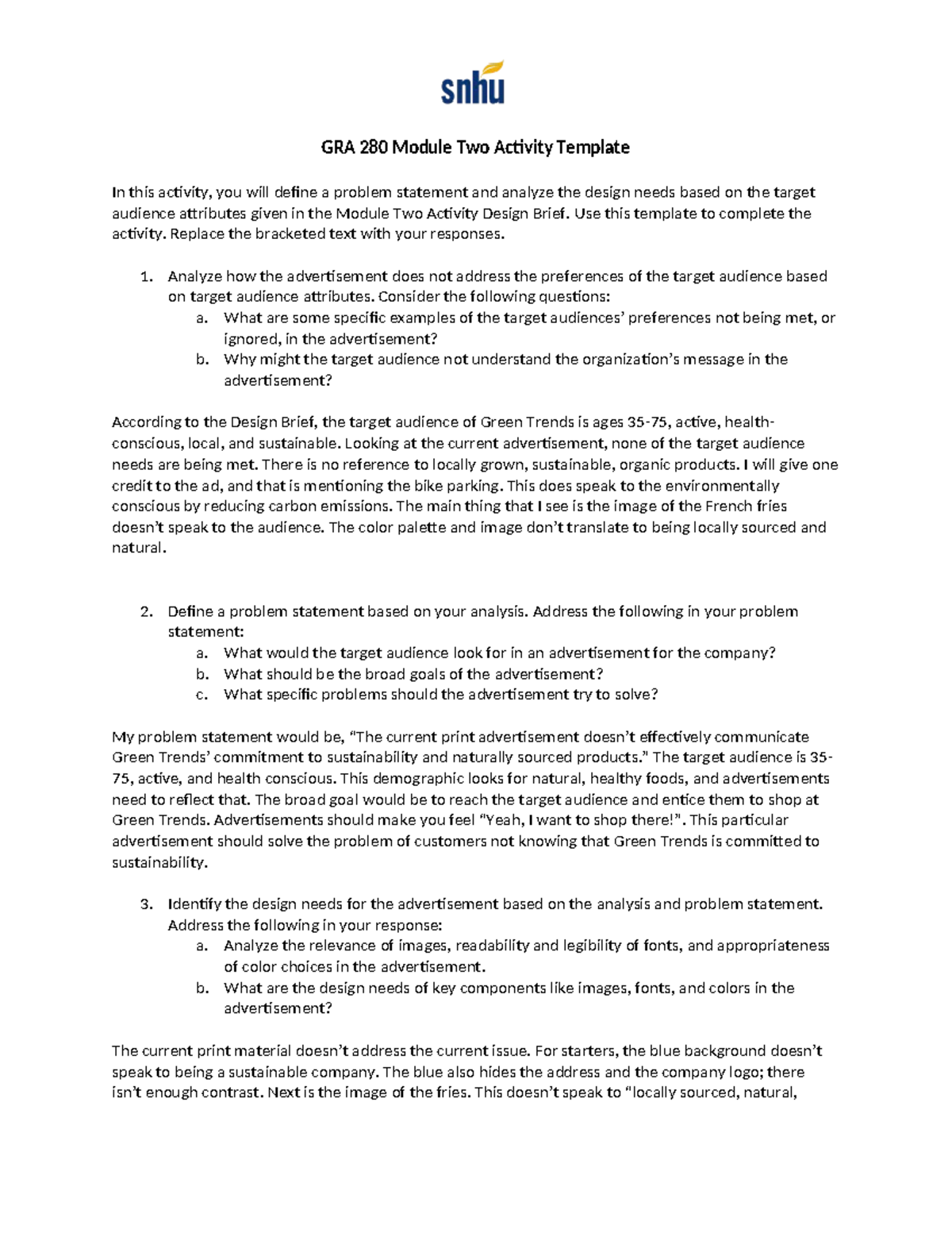 GRA 280 Module Two Activity - Use this template to complete the ...