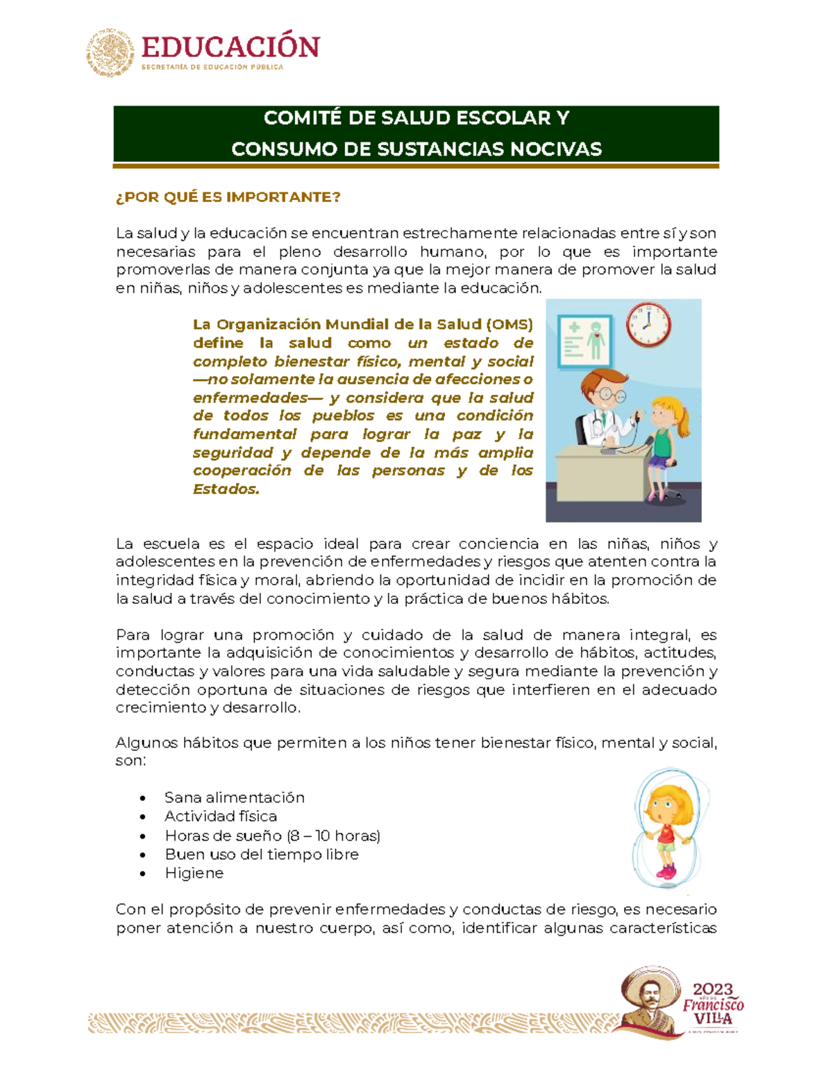 1 Comité DE Salud Escolar Y Consumo DE Sustancias Nocivas PARA LA Salud - COMITÉ DE SALUD ...