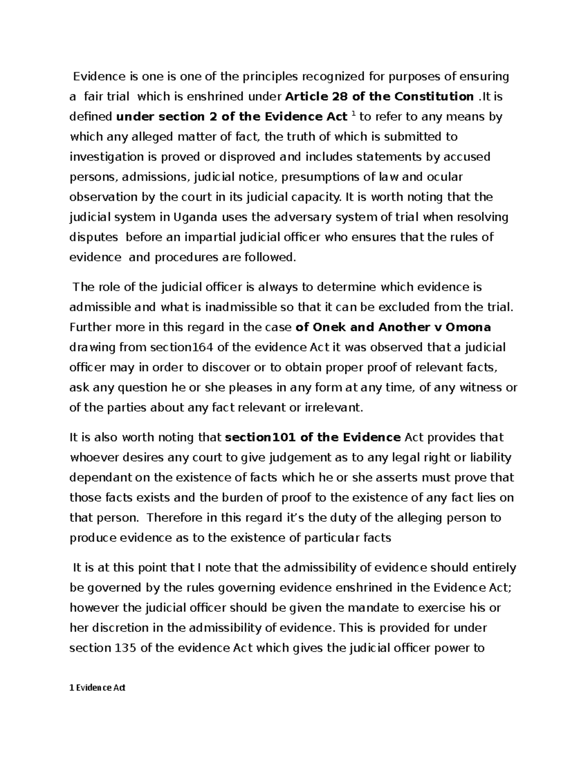 Course WORK OF Evidence - Evidence is one is one of the principles ...