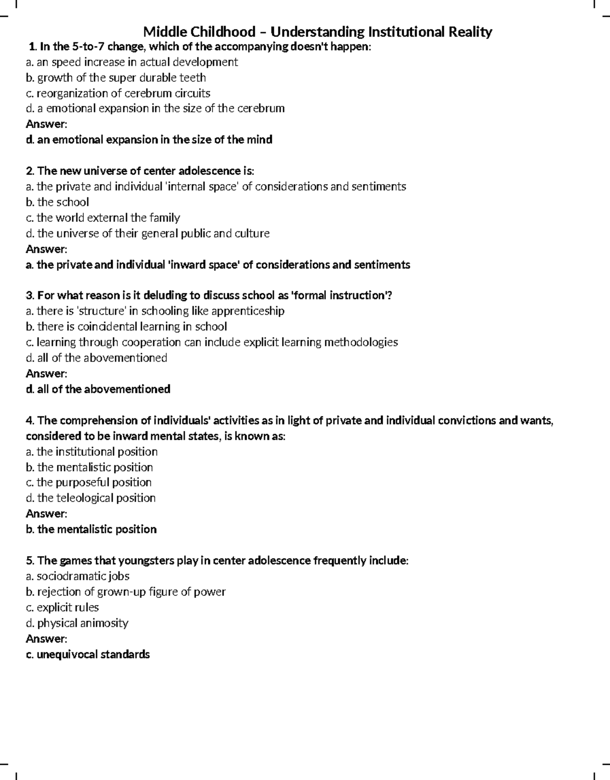 Middle Childhood – Understanding Institutional Reality - Developmental ...