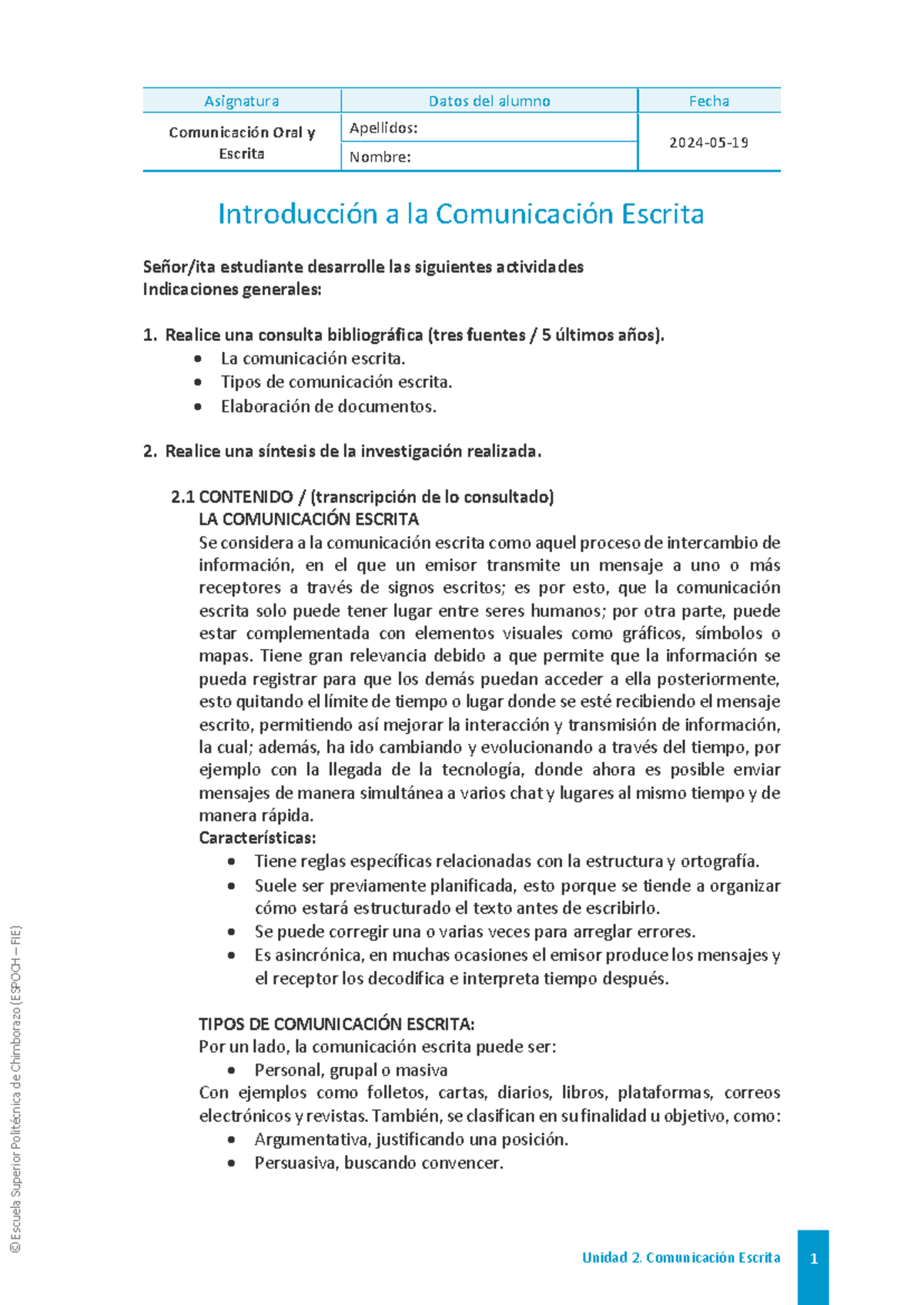 Atupania danny tarea-1 2p - Comunicación Oral y Escrita Apellidos: 2024 ...