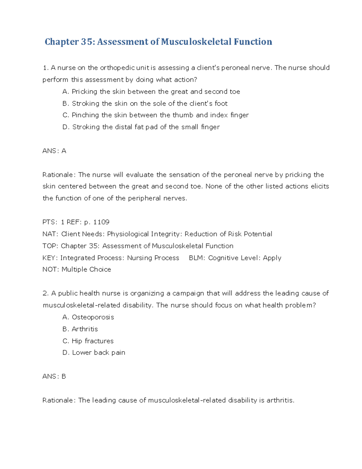 Bha exam 35-36:55-61 - Chapter 35: Assessment of Musculoskeletal ...