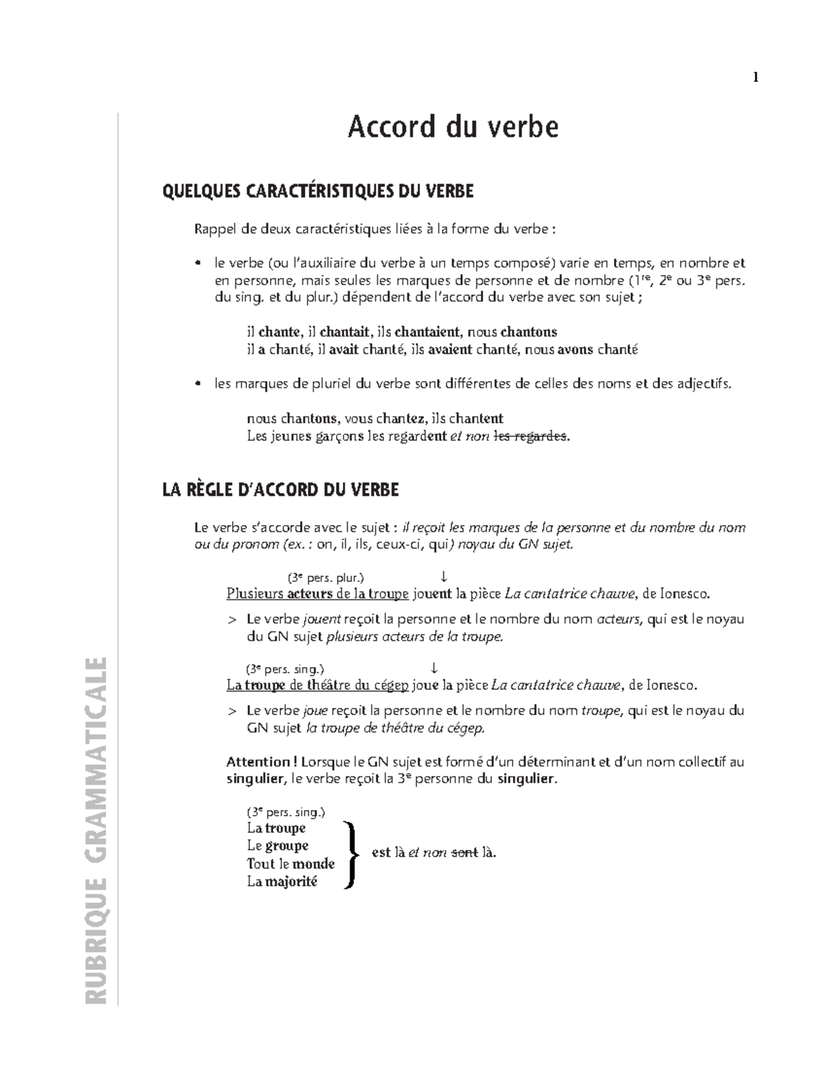 Accord verbe - Apuntes sobre la concordancia de verbos - RUBRIQUE ...
