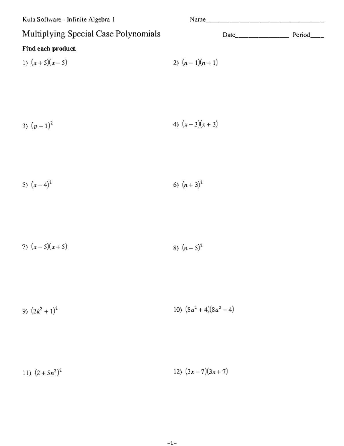 Multiplying Special Cases - ©e Q 2 t 091 A 2 g aKYugtKav kScowf 9 t 3 ...