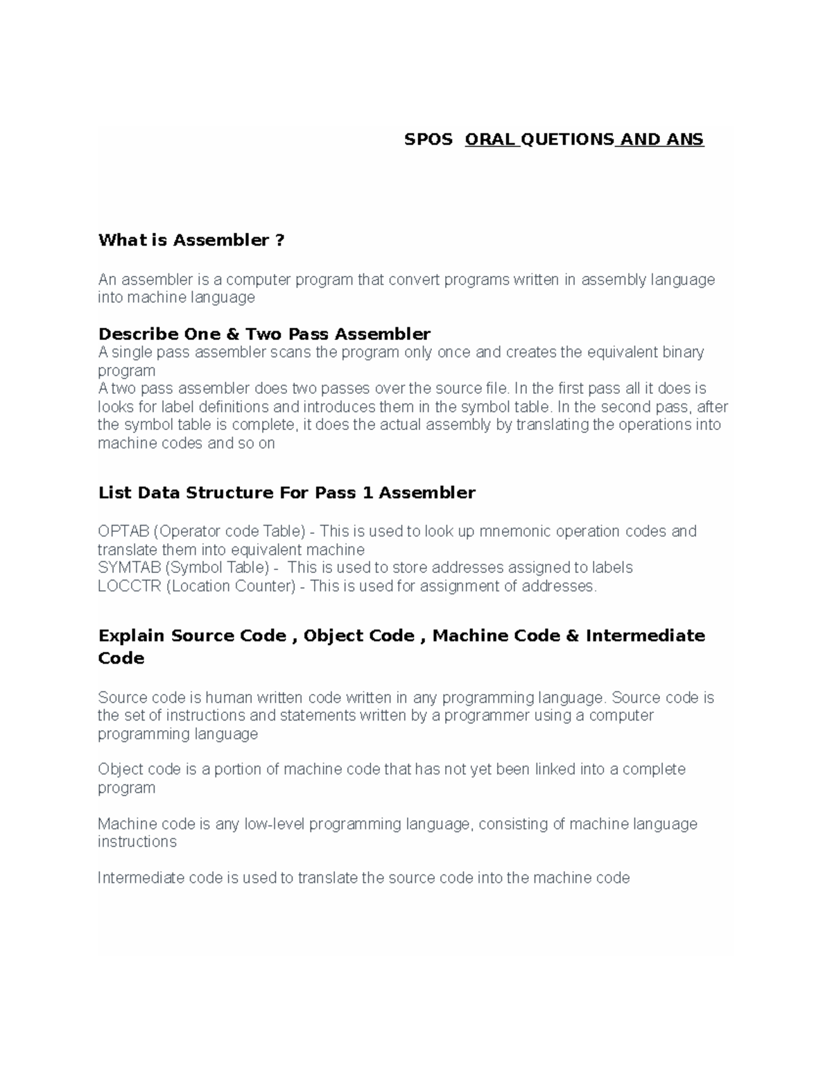 SPOS ORAL Quetions AND ANS - SPOS ORAL QUETIONS AND ANS What is ...