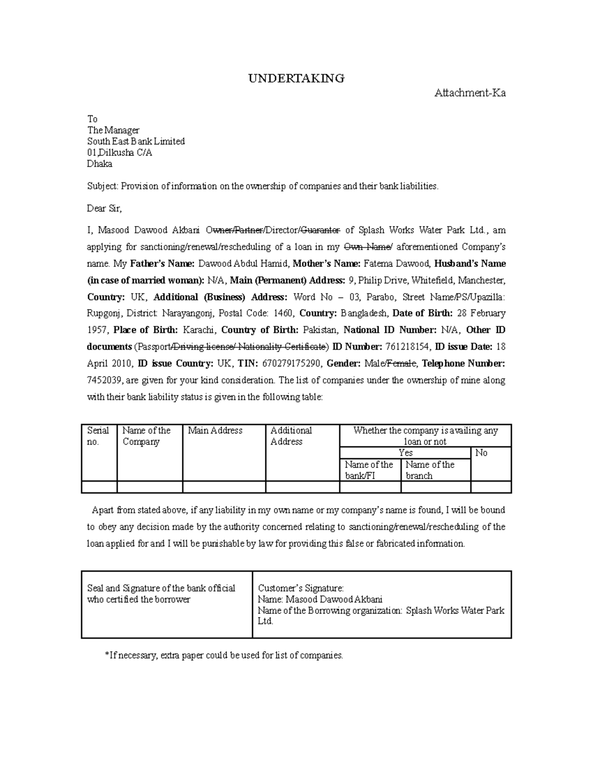 NEW Undertaking FORM1 - Lecture notes 2 - UNDERTAKING Attachment-Ka To ...