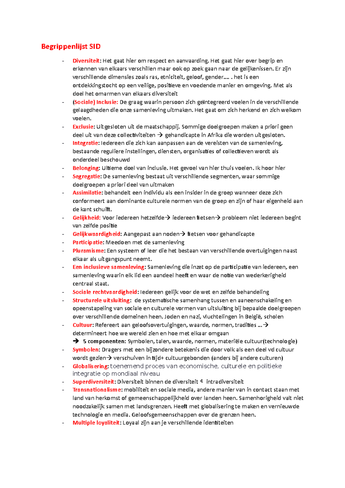 Begrippenlijst SID - samenvatting - Begrippenlijst SID - Diversiteit : Het gaat hier om respect ...