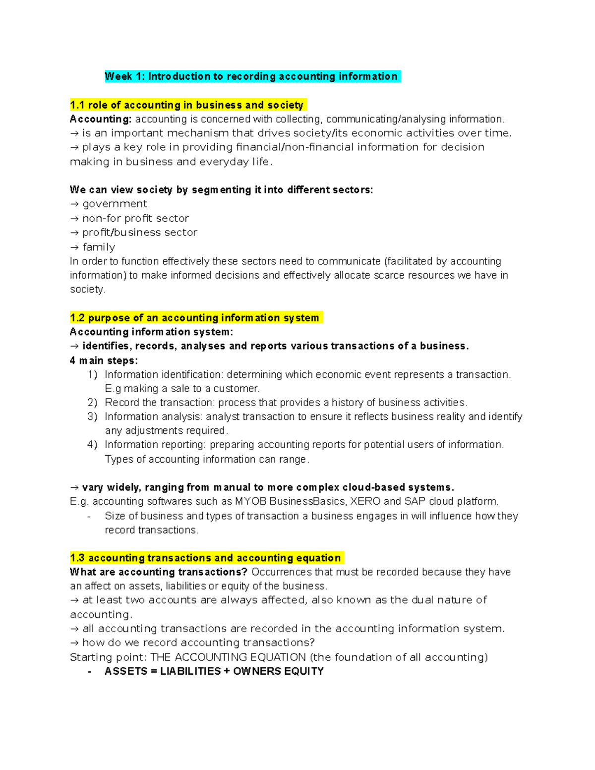Accounting, business and society notes - Week 1: Introduction to ...