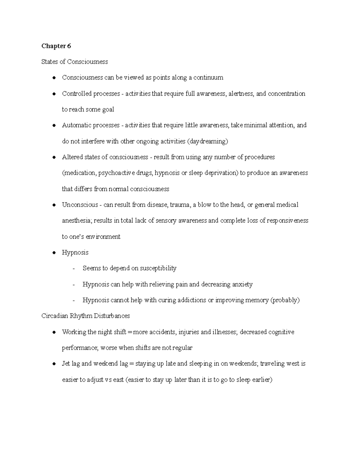 Psychology 101 Chapter 6 Lecture Notes - Chapter 6 States of ...