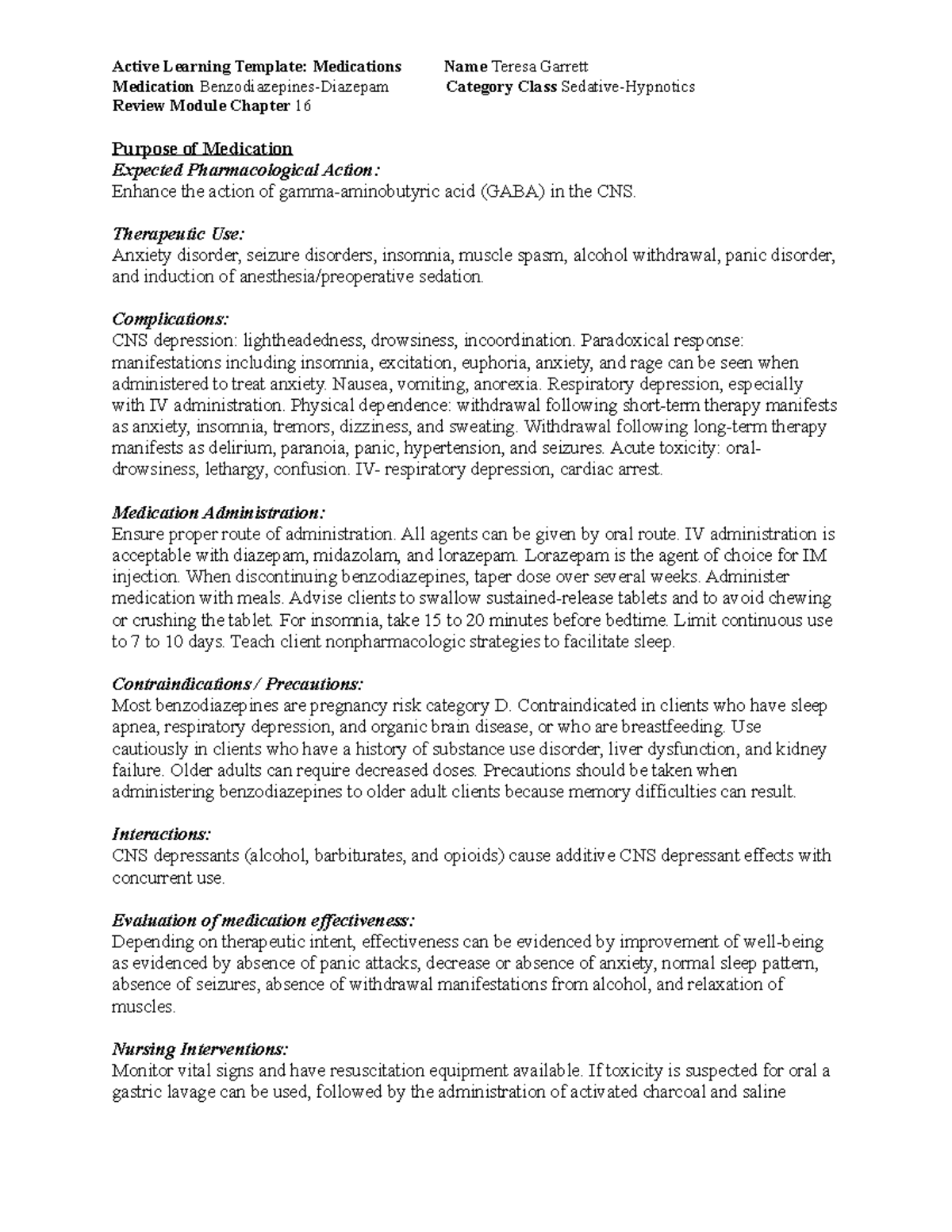 Pharm B - alts - Active Learning Template: Medications Name Teresa ...