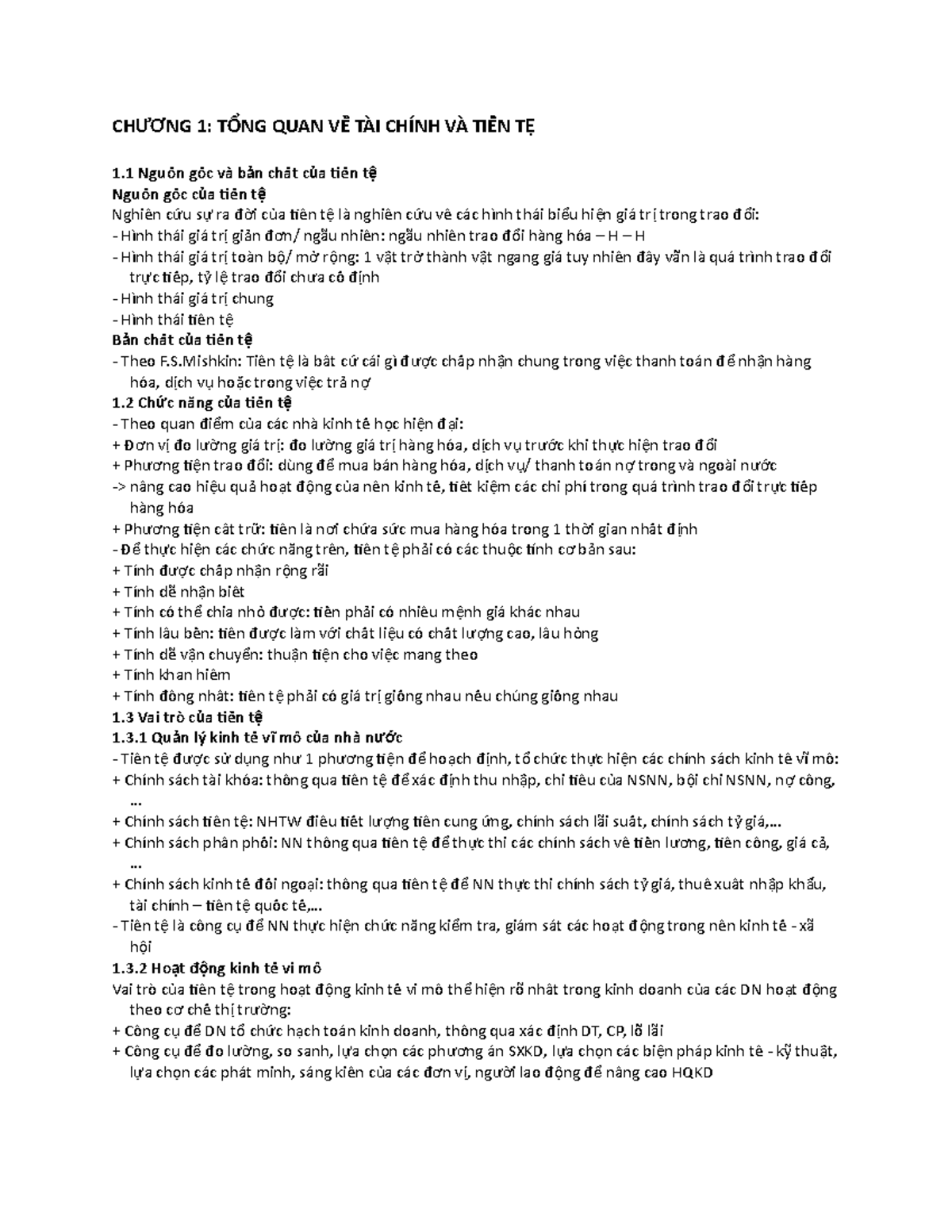 Ôn tập Lttctt 1 - tài liệu - CH NGƯƠ 1: T NG QUAN VỀỀ TÀI CHÍNH VÀ TIỀỀN TỔ Ệ 1 Nguồồn gồốc và b ...