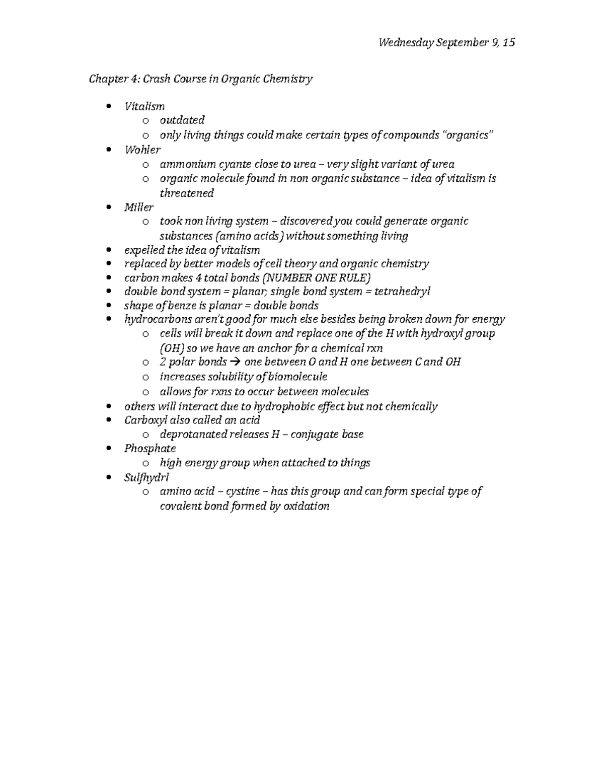 Biology Lecture - Chapter 4 - Wednesday September 9, 15 Chapter 4 ...