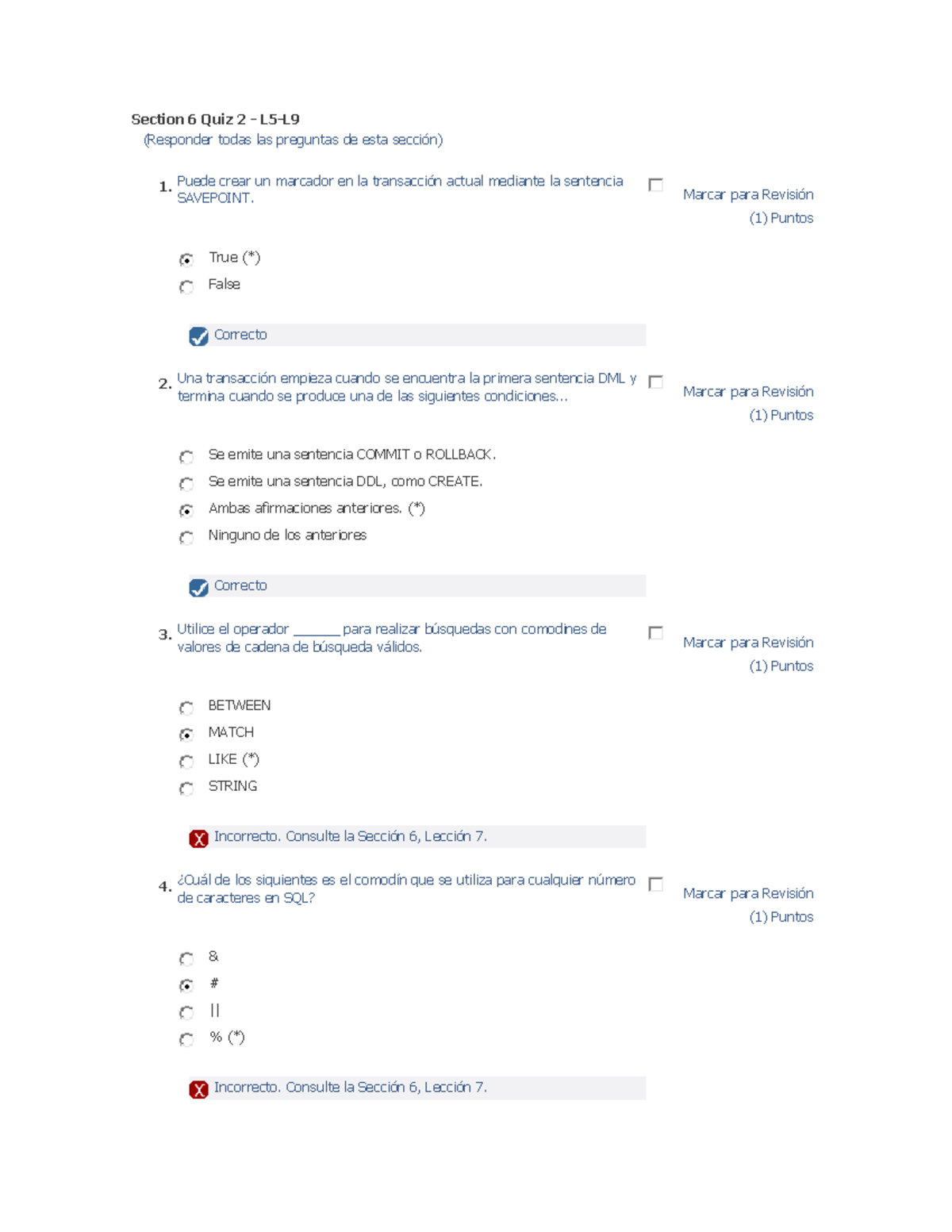 Pdfcoffee - oracle - Section 6 Quiz 2 - L5-L (Responder todas las preguntas de esta sección) 1 ...
