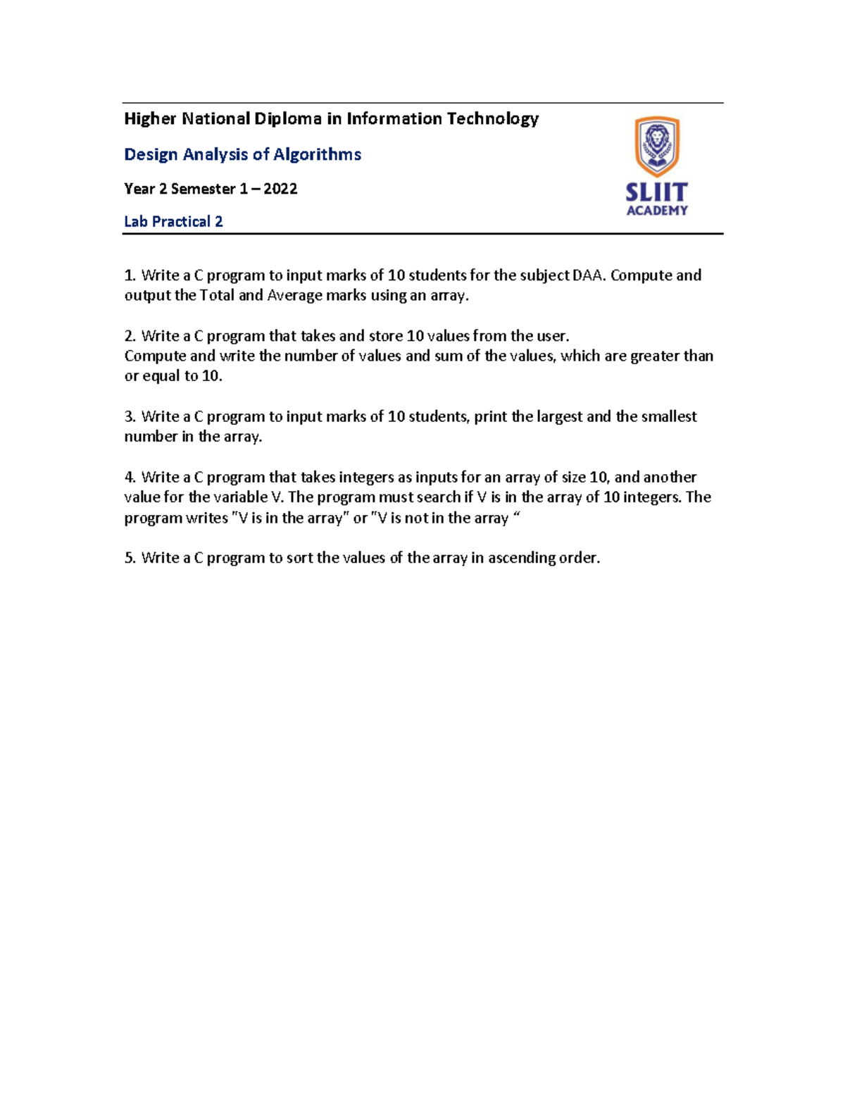 Lab Sheet 2 - These are study materials. - Higher National Diploma in ...
