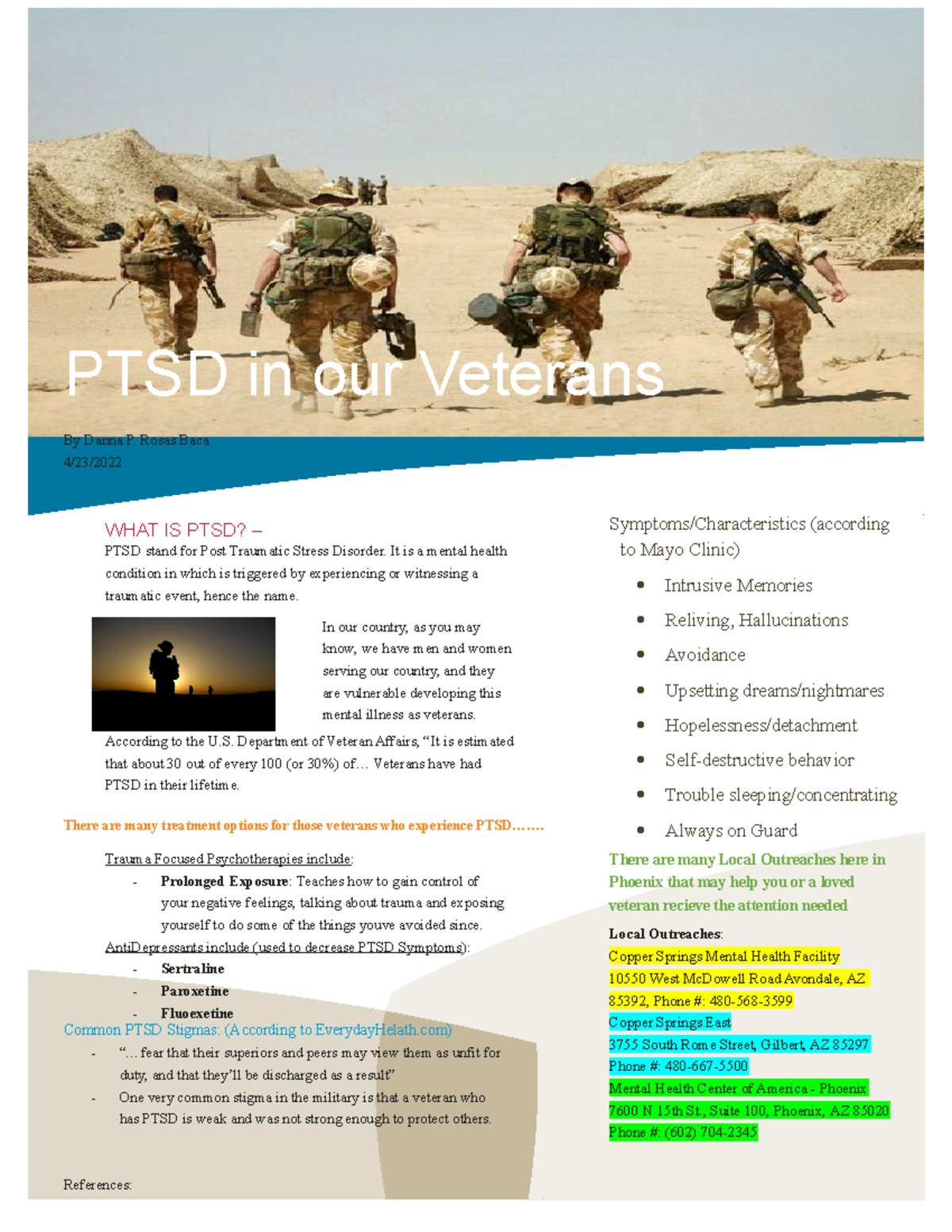 PTSD Flyer Psychology topic 6 - PTSD in our Veterans By Danna P. Rosas ...