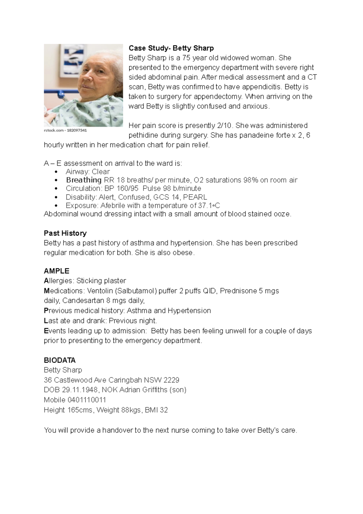 Case Study Betty Sharp (revised) - Case Study- Betty Sharp Betty Sharp ...