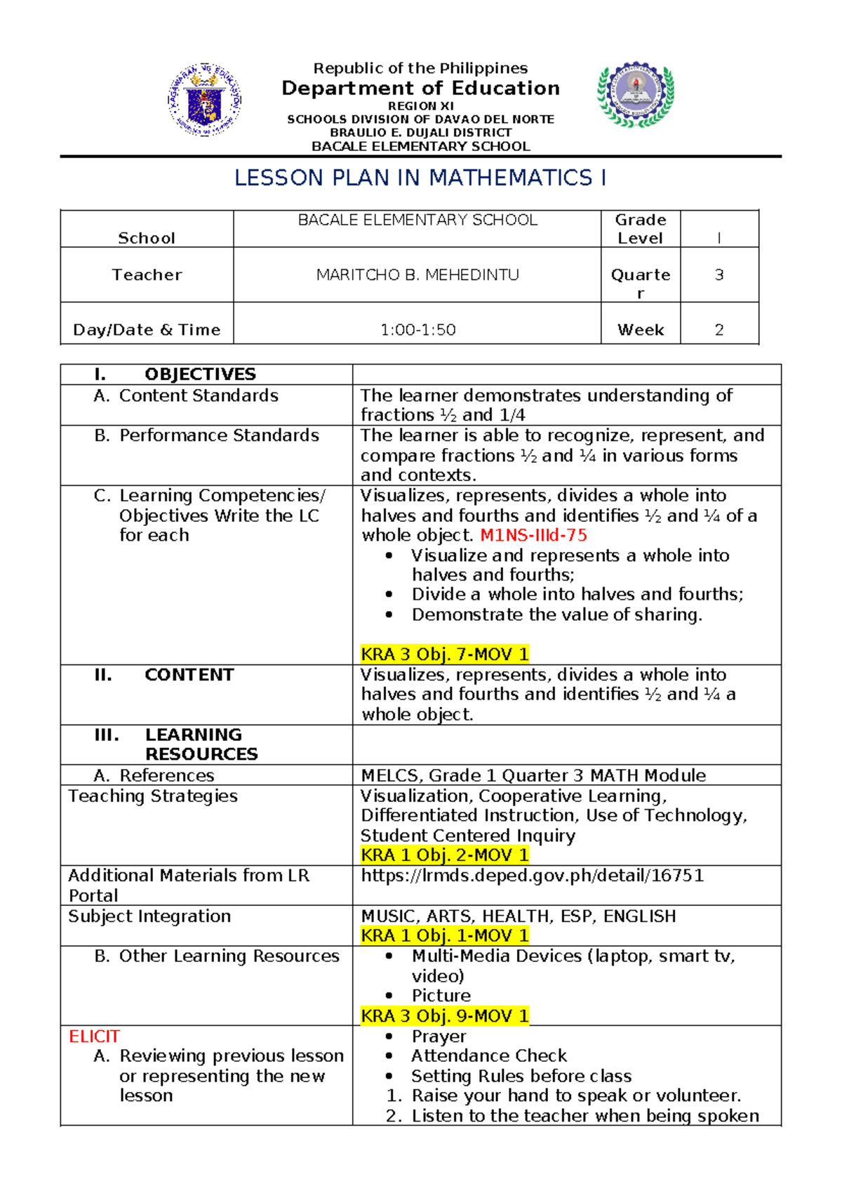 COT3 MATH Q3 WK 2 - COT - Republic of the Philippines Department of ...