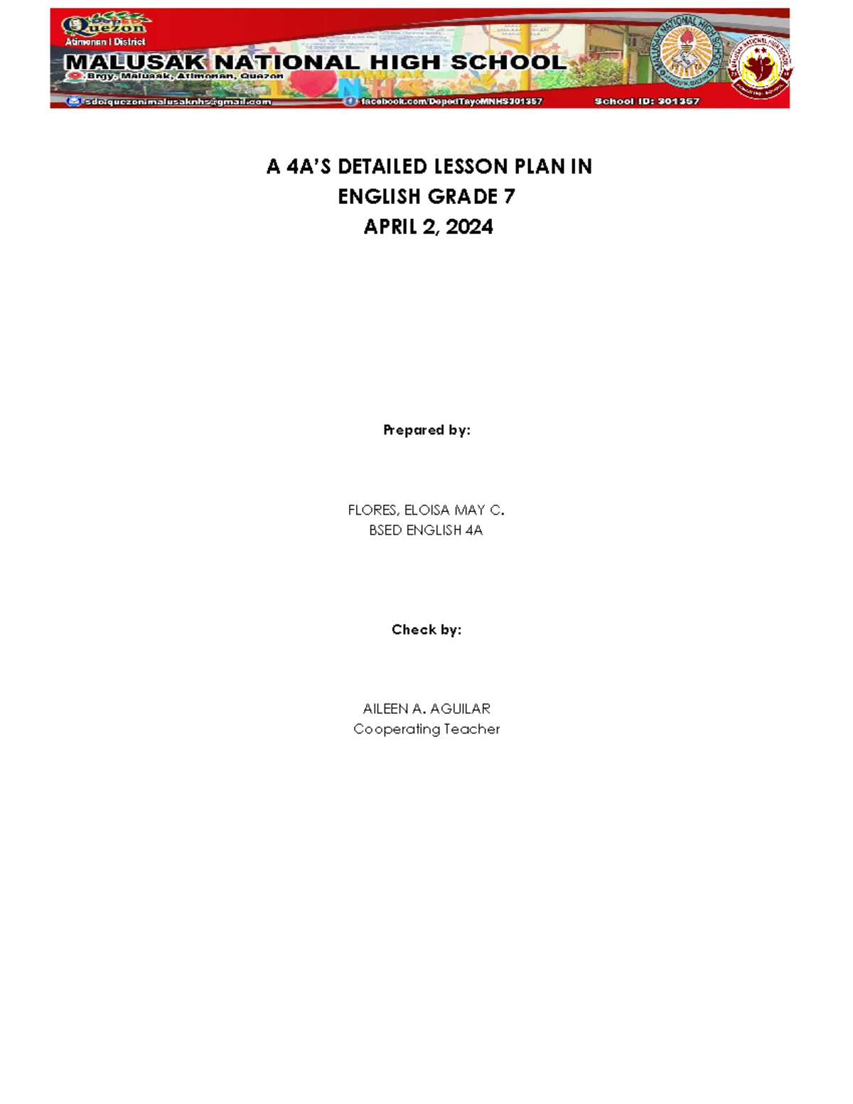 Q4 LP 2 WEEK 1 - Lesson Plan - A 4A’S DETAILED LESSON PLAN IN ENGLISH ...