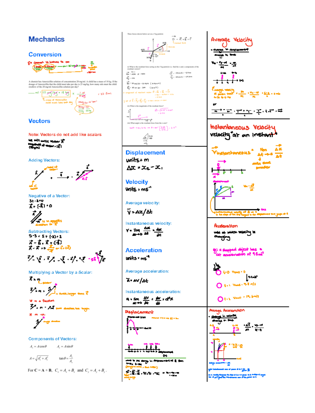 Note 20-08-2022 - Mechanics summary with examples ...