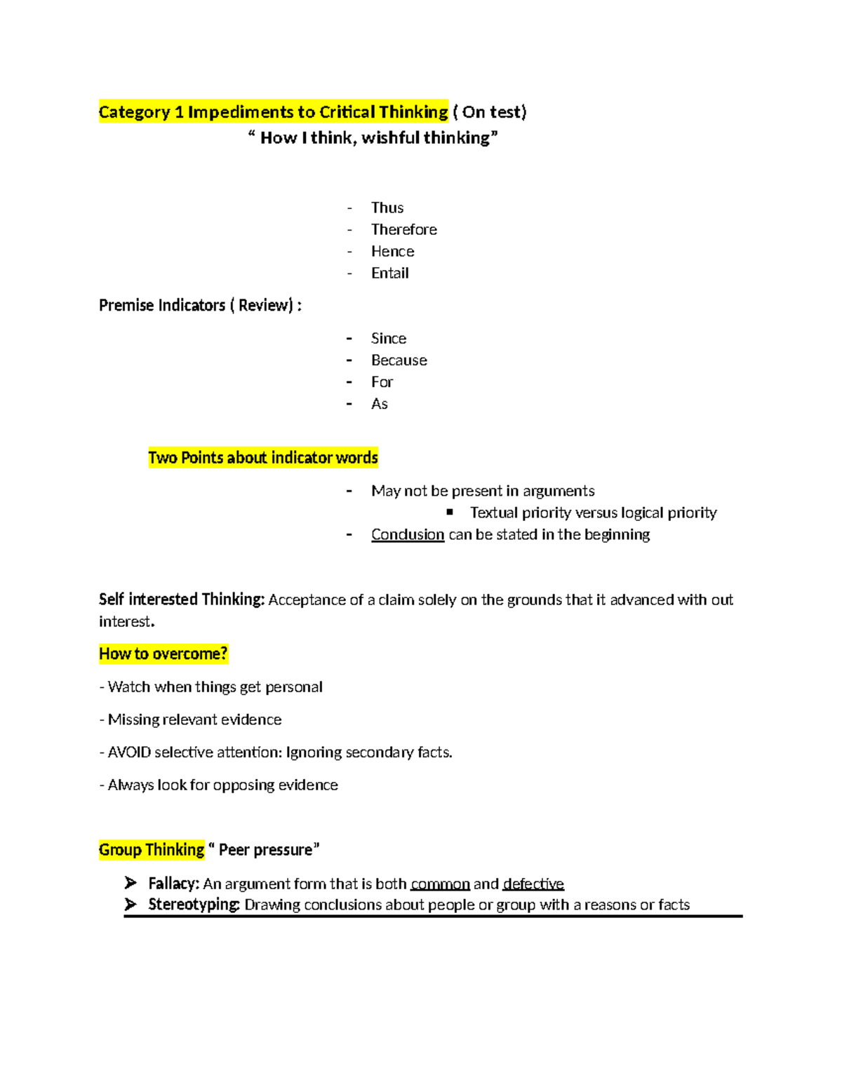 SSH105- Lecture 2 - fff - Category 1 Impediments to Critical Thinking ...