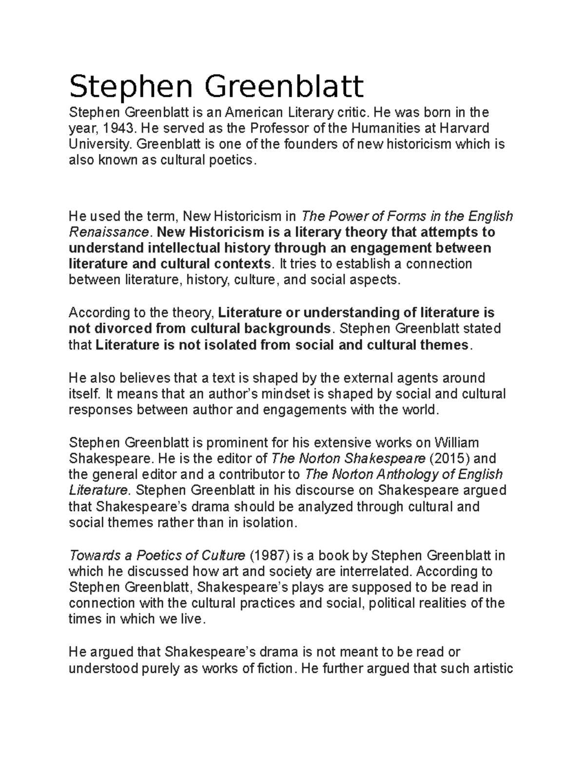 Stephen Greenblatt - Stephen Greenblatt Stephen Greenblatt is an ...