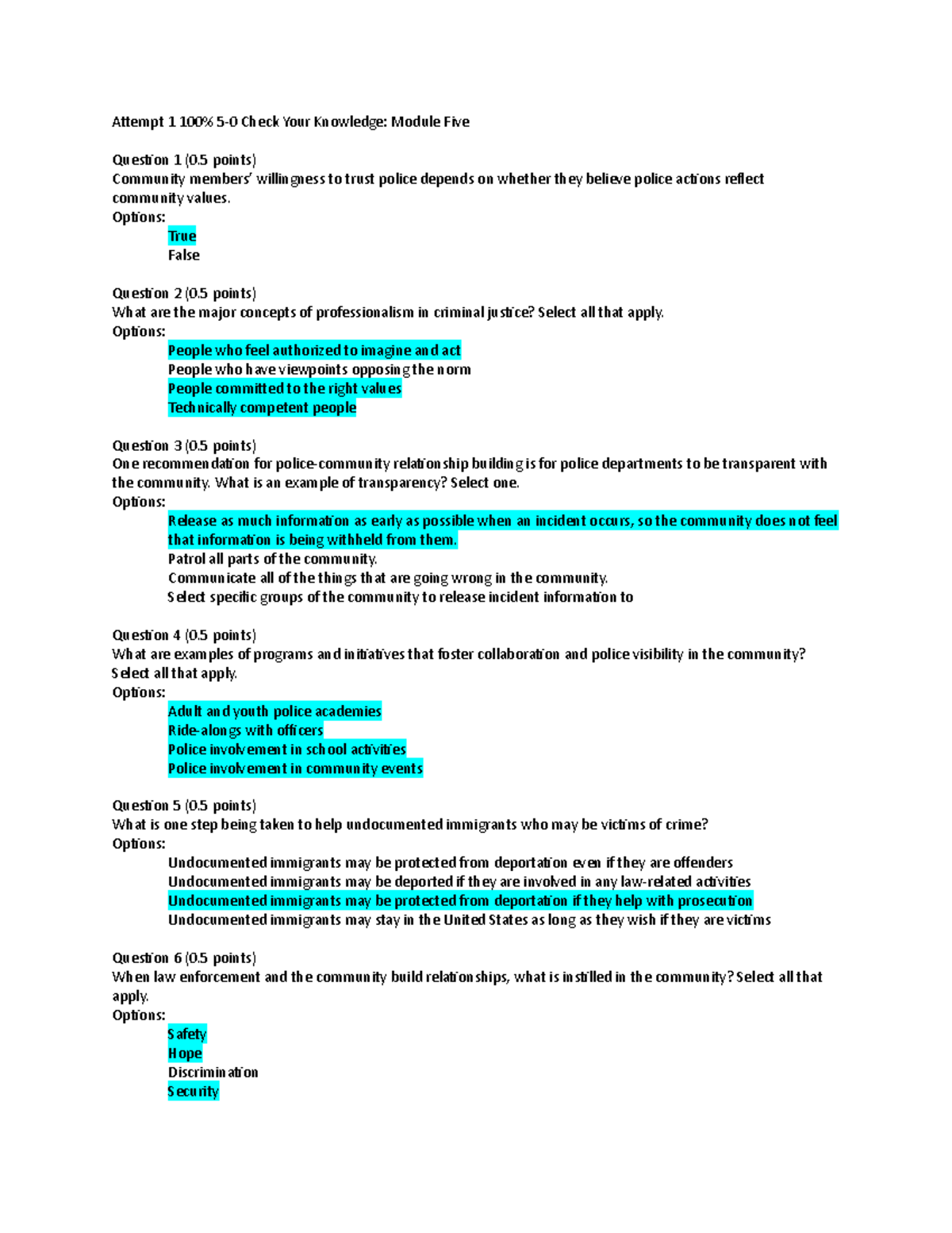 Mod 5 check knowlege quiz Attempt 1 100 - Attempt 1 100% 5-0 Check Your ...