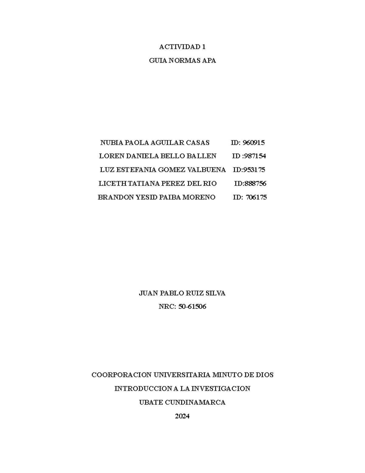 Actividad 1 Introduccion - ACTIVIDAD 1 GUIA NORMAS APA NUBIA PAOLA ...