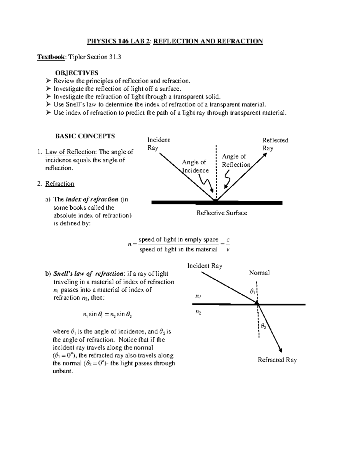 Lab #2 - Reflection - Profesor Oleksandr Yelnykov - PHYSICS 146 LAB 2 ...