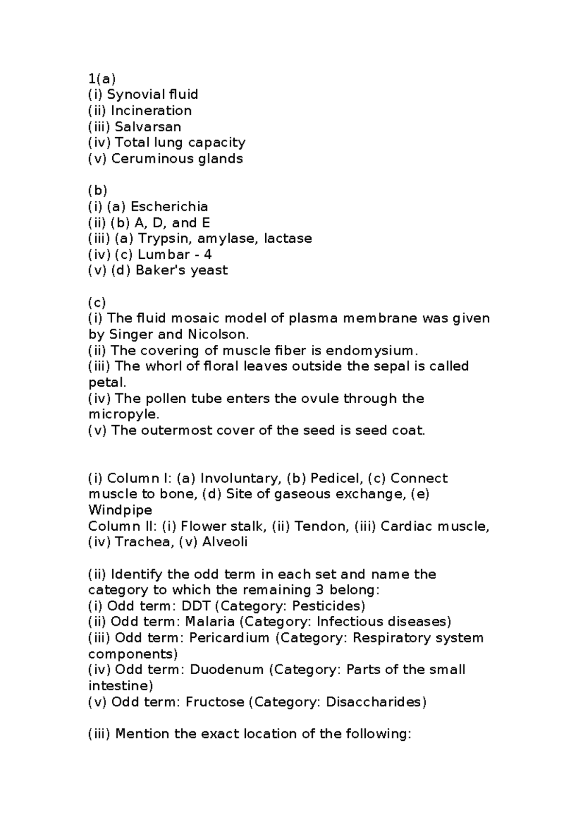 1 - brietitle with mantunfe - 1(a) (i) Synovial fluid (ii) Incineration ...