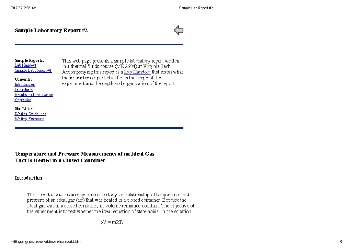 Lab Report - bestttt - Sample Laboratory Report Sample Reports: Lab ...